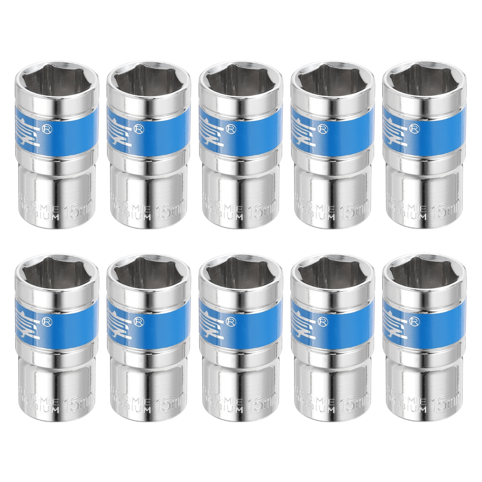 Uxcell 10pcs 1/2 Inch Drive 6-Point Socket 15mm CR-V Metric Shallow ...