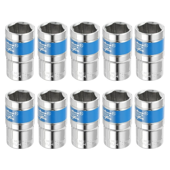 Uxcell 10pcs 1/2 Inch Drive 6-Point Socket 15mm CR-V Metric Shallow ...
