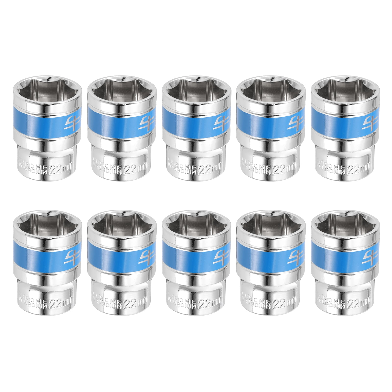 Uxcell 10pcs 1/2 Inch Drive 6-Point Socket 22mm CR-V Metric Shallow ...