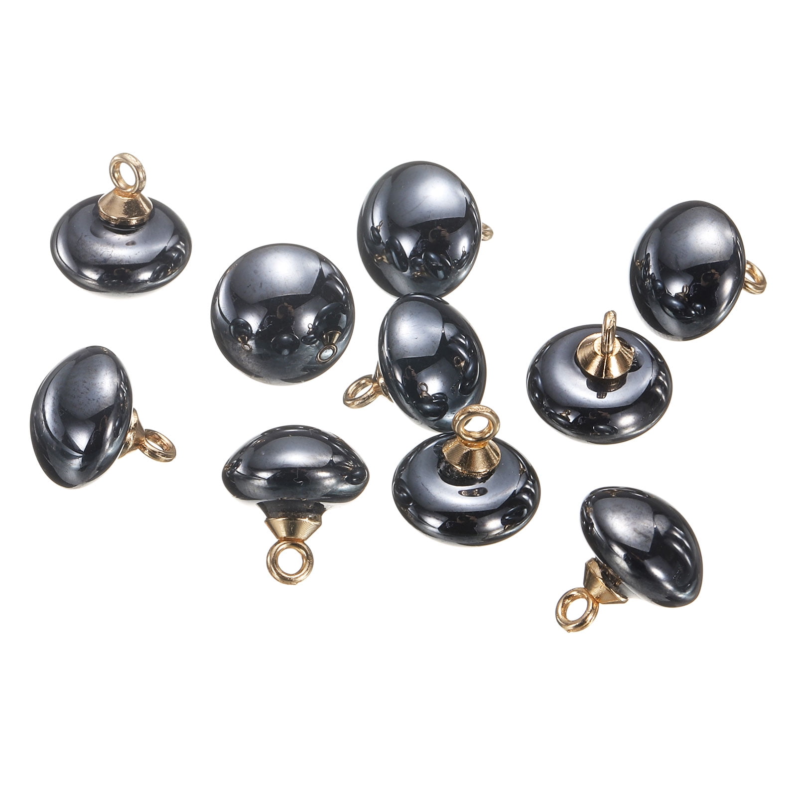 Uxcell 10pcs 16L Round Black Faux Pearl Buttons 10mm 3/8" Gold Metal ...