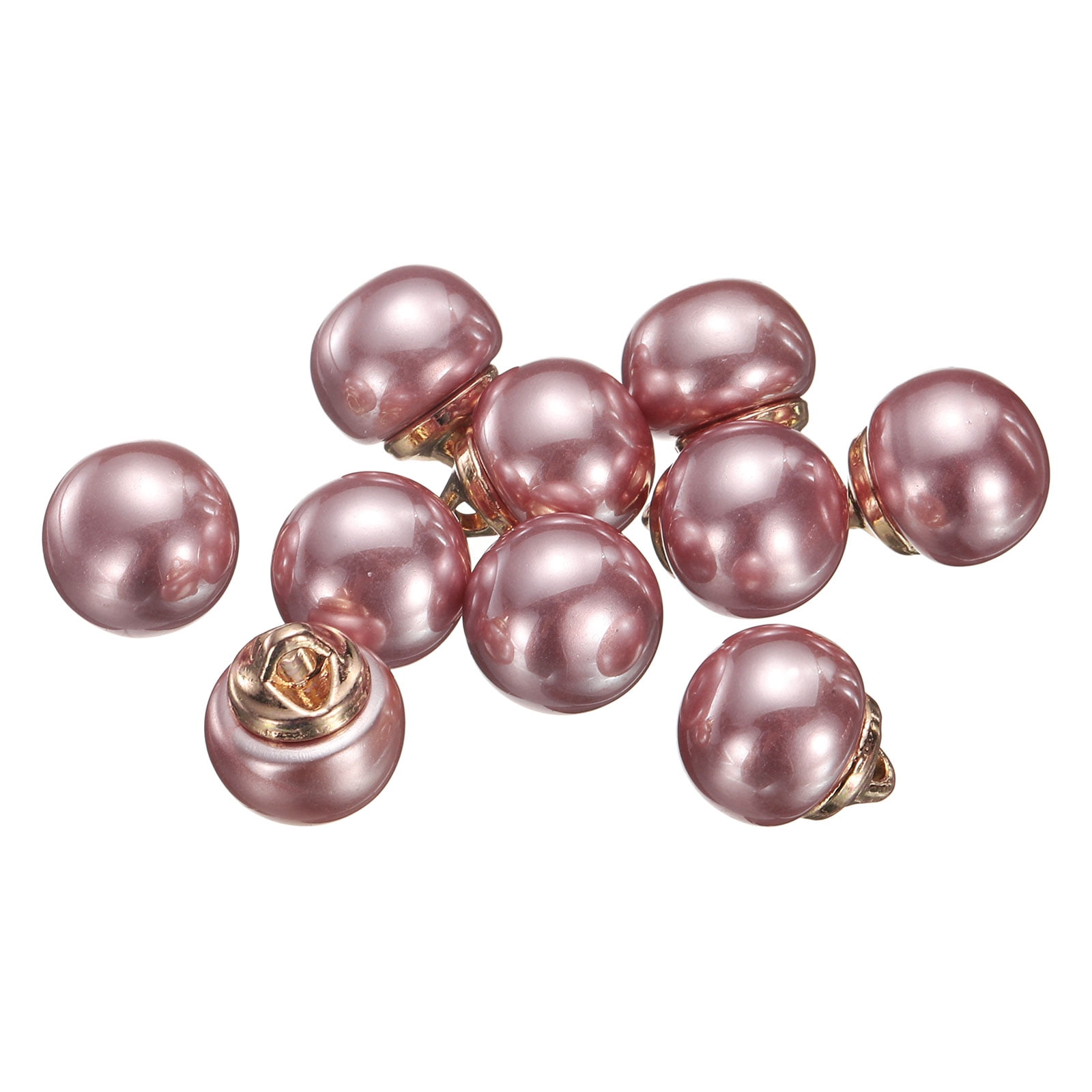 Uxcell 10pcs 16L Round Pink Faux Pearl Buttons 10mm 3/8" Gold Metal ...