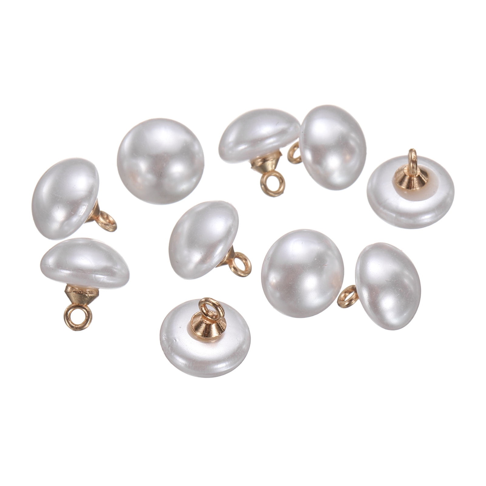 Uxcell 10pcs 16L Round White Faux Pearl Buttons 10mm 3/8" Gold Metal ...