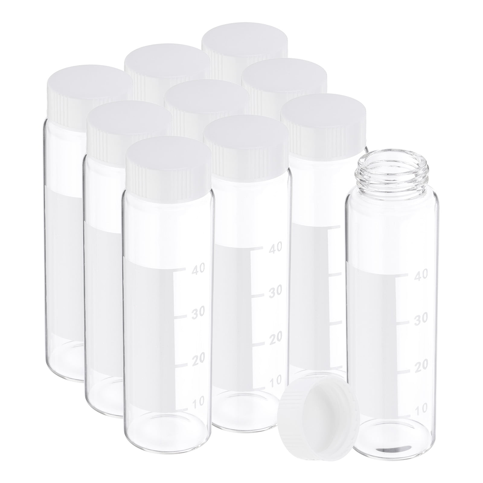 Uxcell 10pcs 50ml Small Clear Glass Vials with White Screw Cap ...