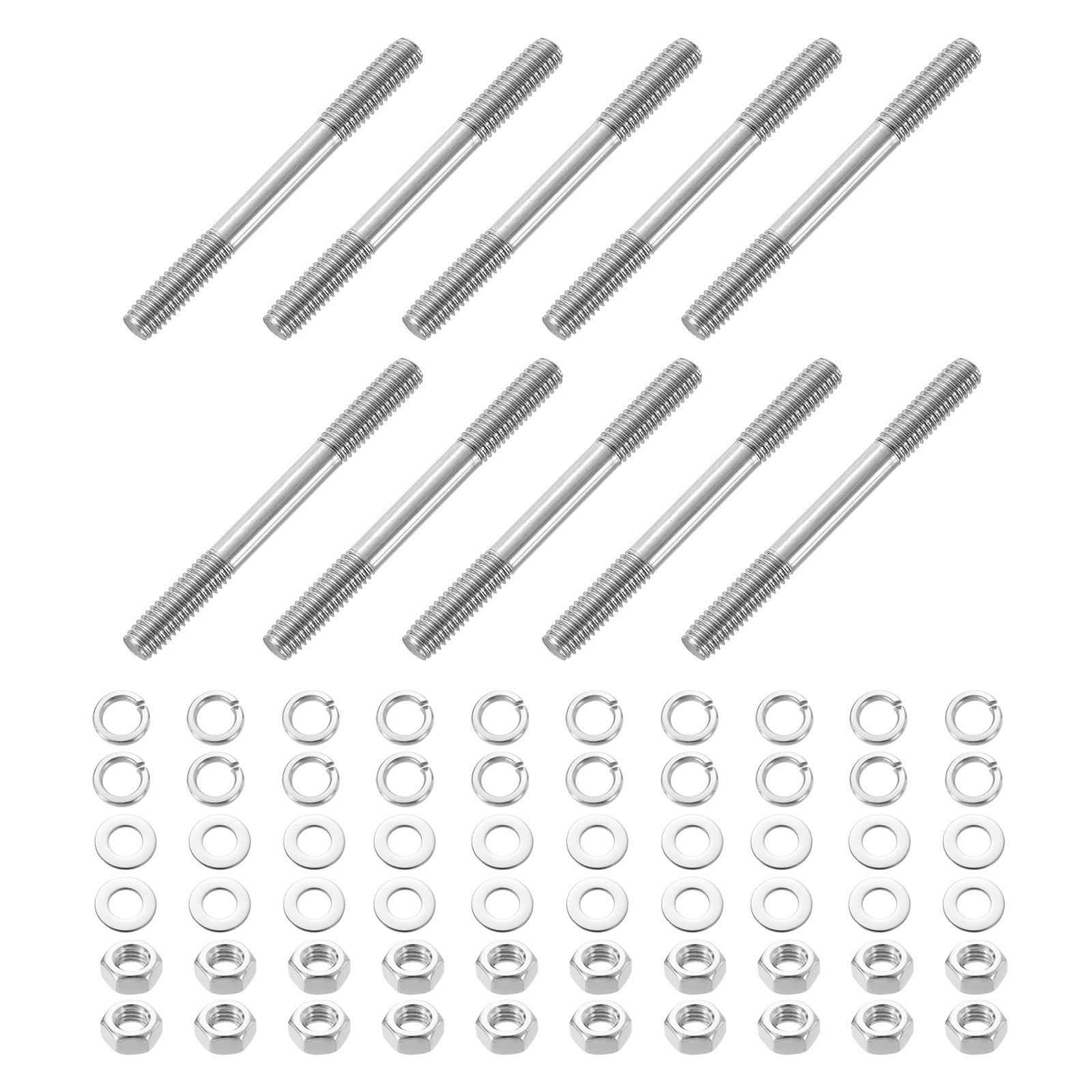 Uxcell 10pcs Double Ended Stud Screws, M6x60mm 304 Stainless Steel Dual ...