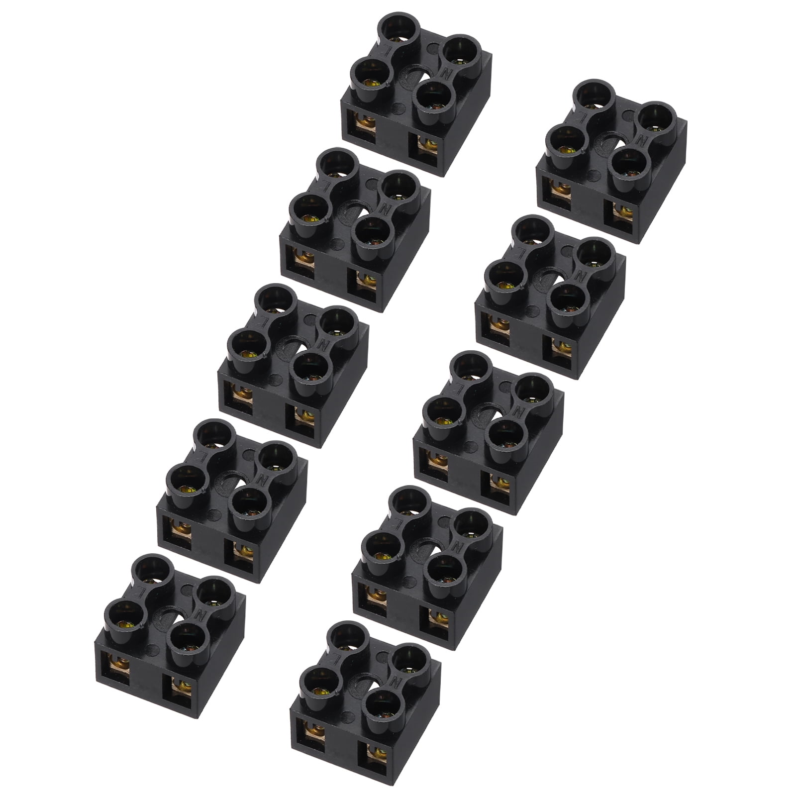 Uxcell 10pcs Dual Row Terminal Block, 2 Positions 500V 10A Screw ...