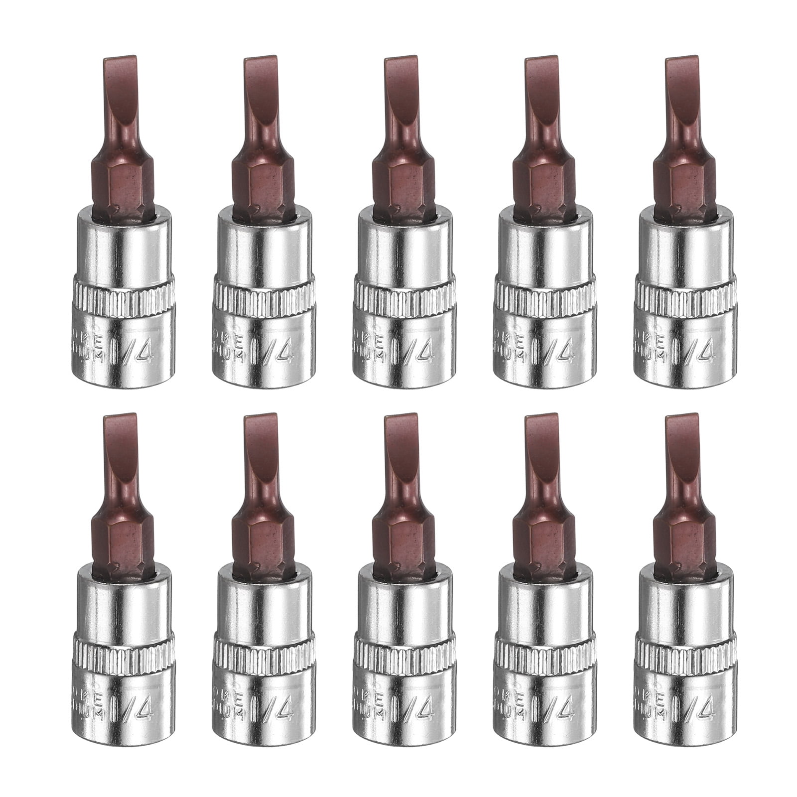 Uxcell 10pcs FD4 Slotted Bit Socket 1/4" Square Drive Flat Head ...