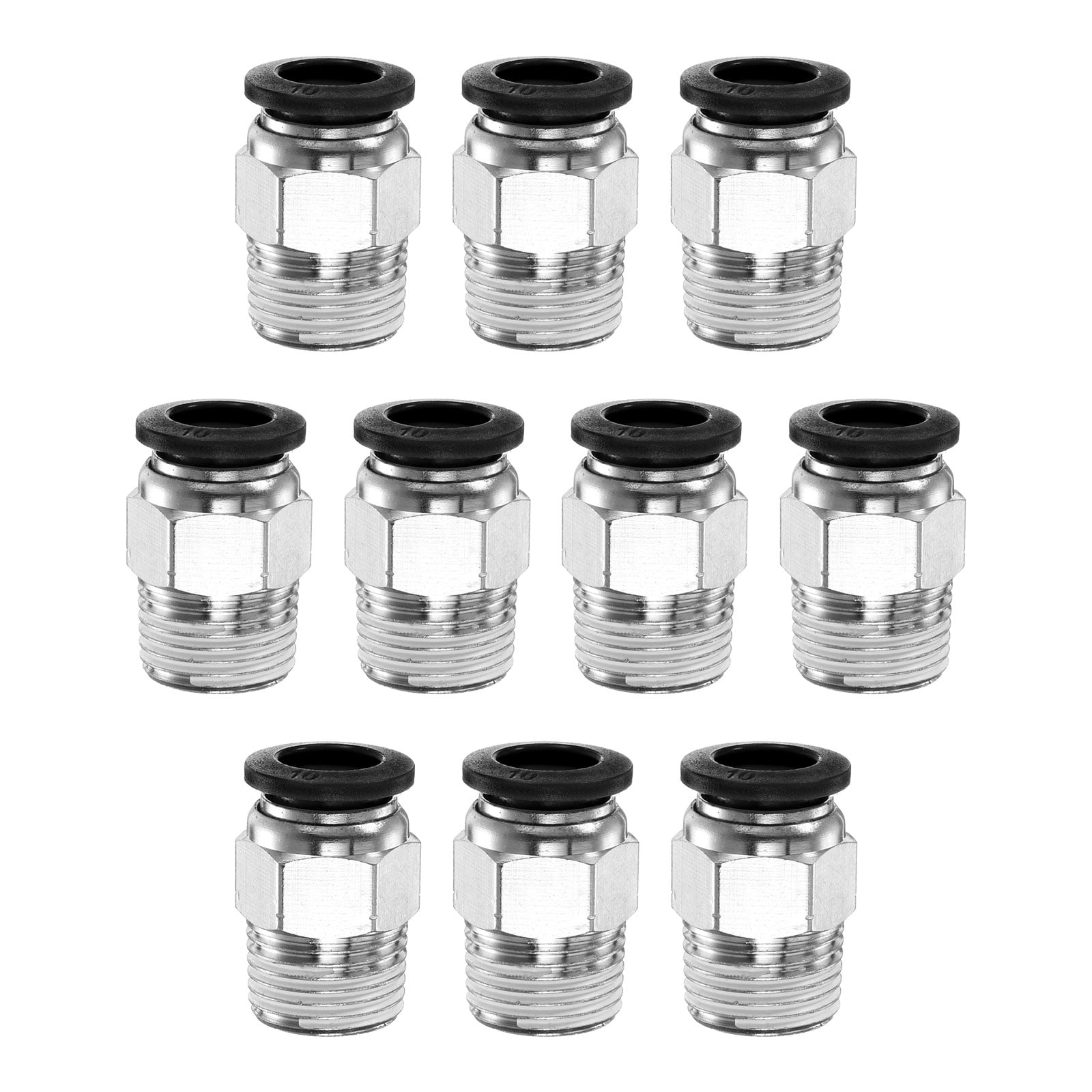 Uxcell 10pcs Push to Connect Fitting 10mm Tube OD x 3/8" NPT Thread Male Straight Quick ...