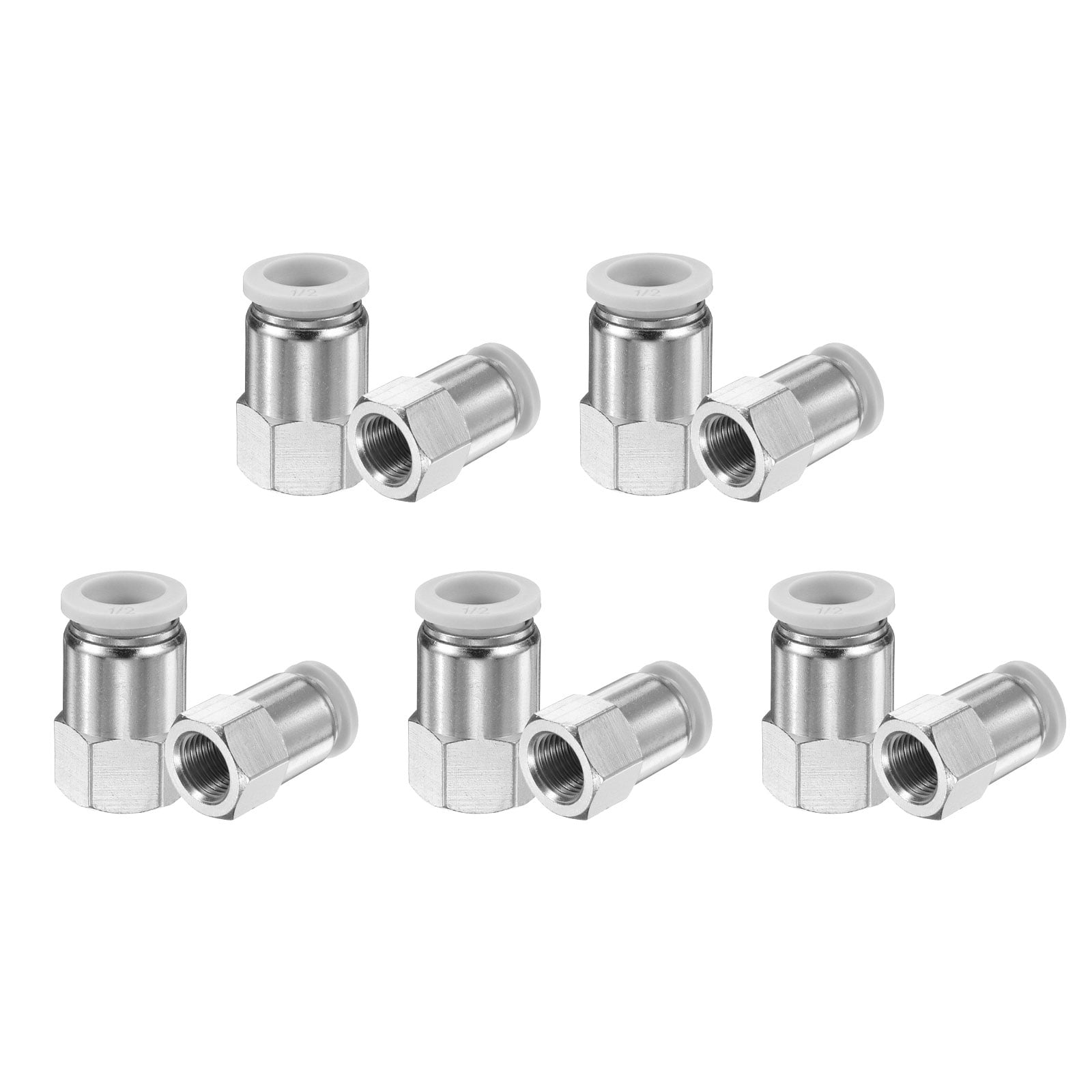 Uxcell 10pcs Push to Connect Fittings 1/2" Tube OD x 1/4" NPT Thread Female Straight Pneumatic ...