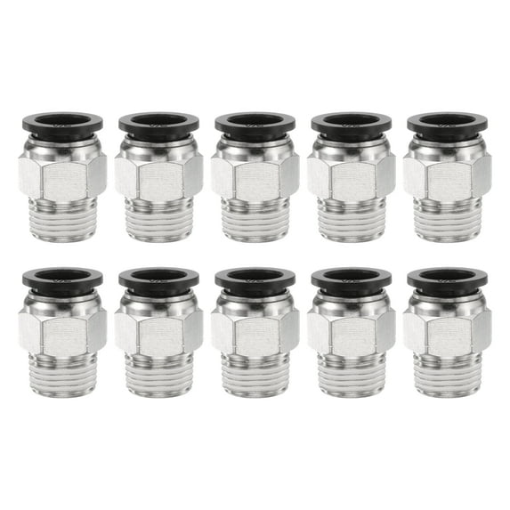 Uxcell 10pcs Push to Connect Fitting 1/2" x 3/8" Thread Straight Union ...