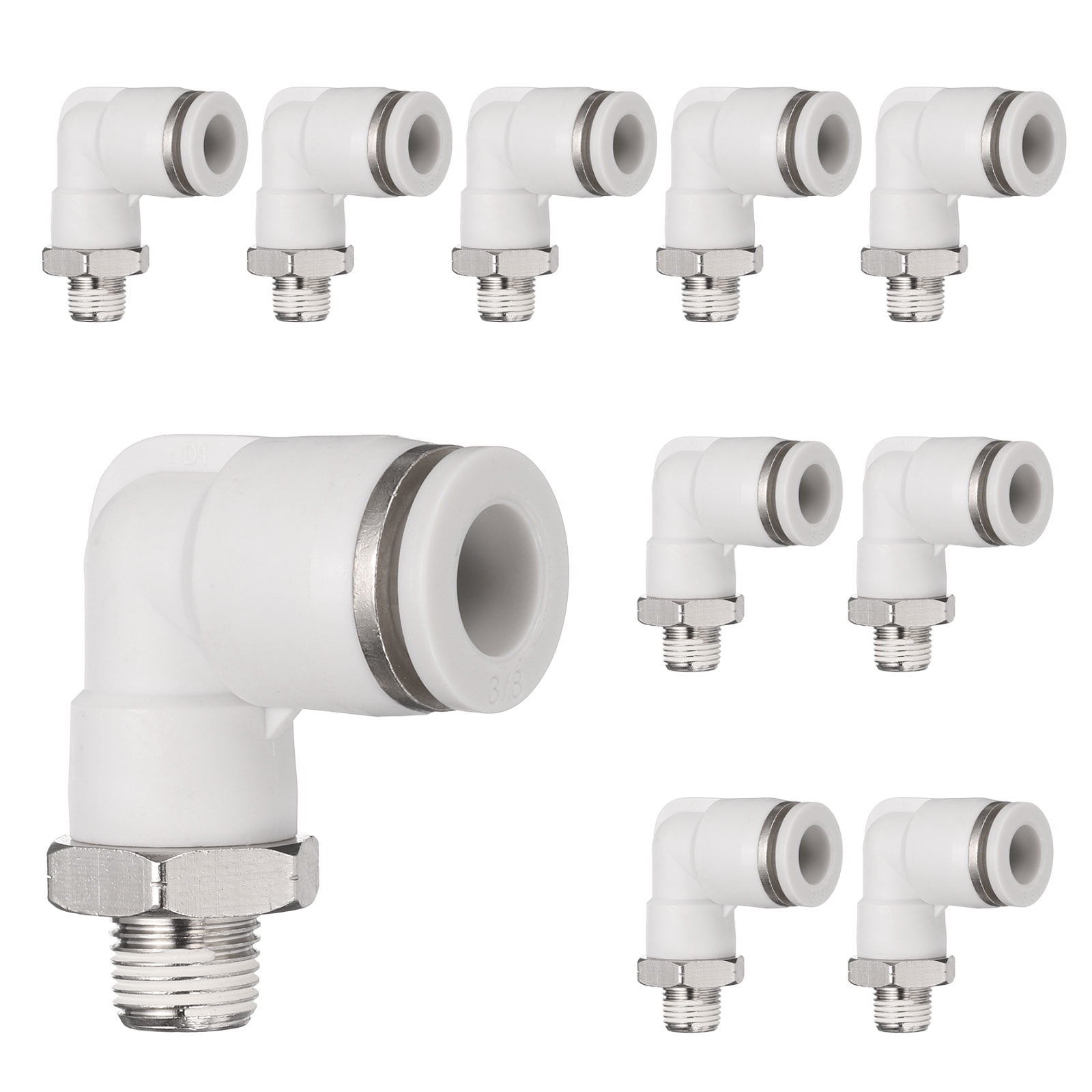 Uxcell 10pcs Push to Connect Fittings 5/16" to NPT3/8 Male Plastic Elbows Fitting White ...