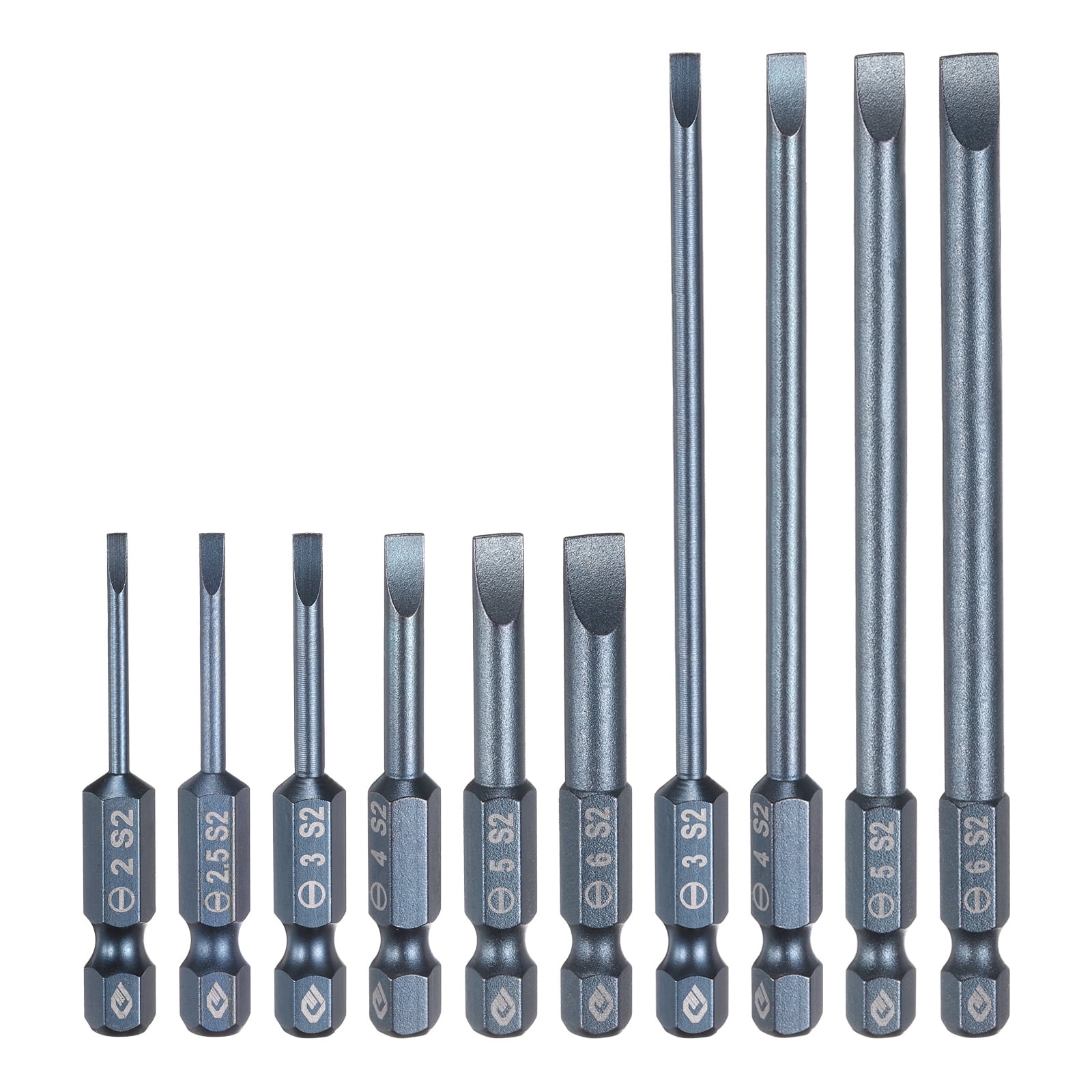 Uxcell 10pcs SL2 SL2.5 SL3 SL4 SL5 SL6 Magnetic Slotted Screwdriver Bits S2 Steel Flat Head ...