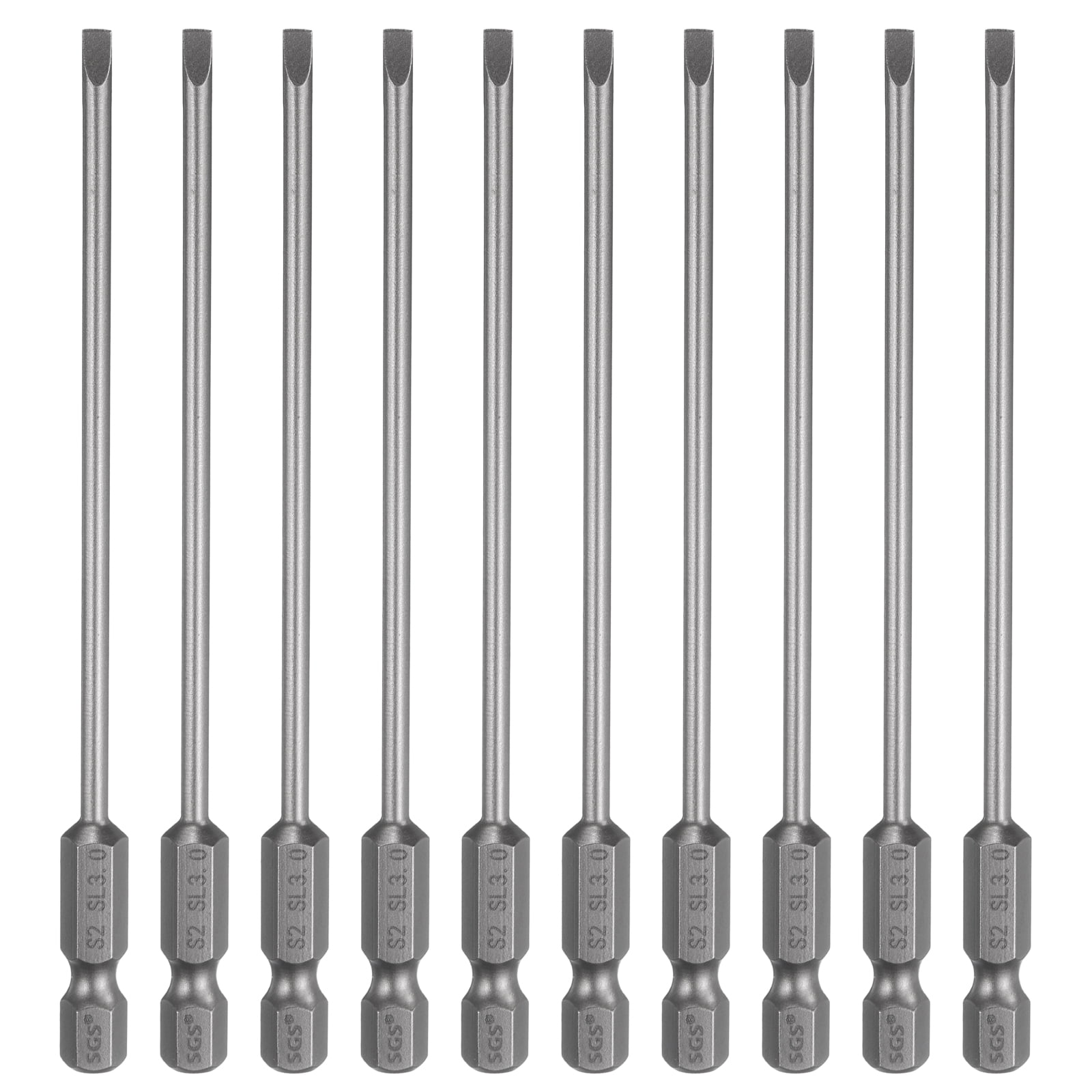 Uxcell 10pcs SL3 Slotted Screwdriver Bits 3mm Slotted Tip 1/4" Hex Shank 110mm (4.33") Long ...