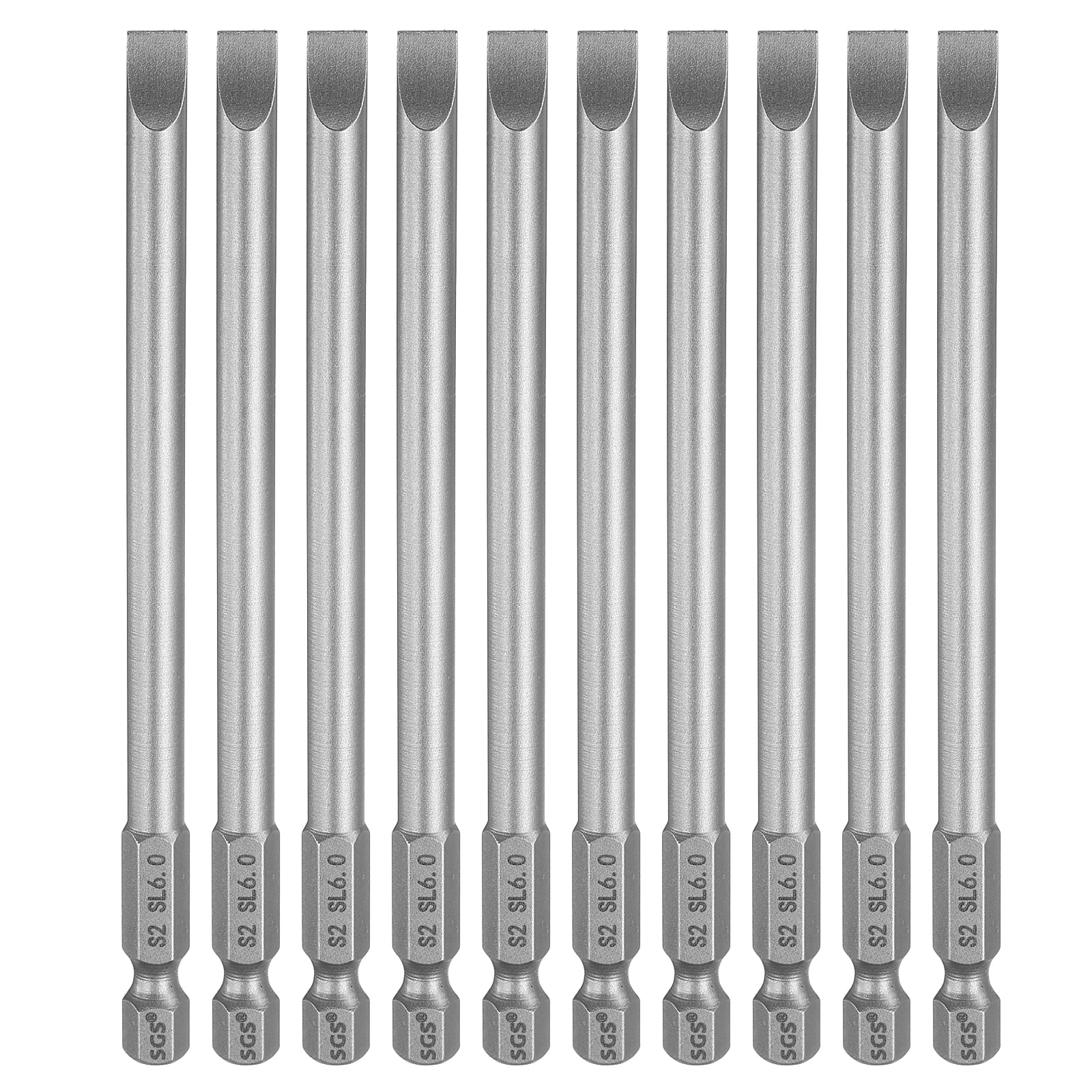 Uxcell 10pcs SL6 Slotted Screwdriver Bits 6mm Slotted Tip 1/4" Hex ...