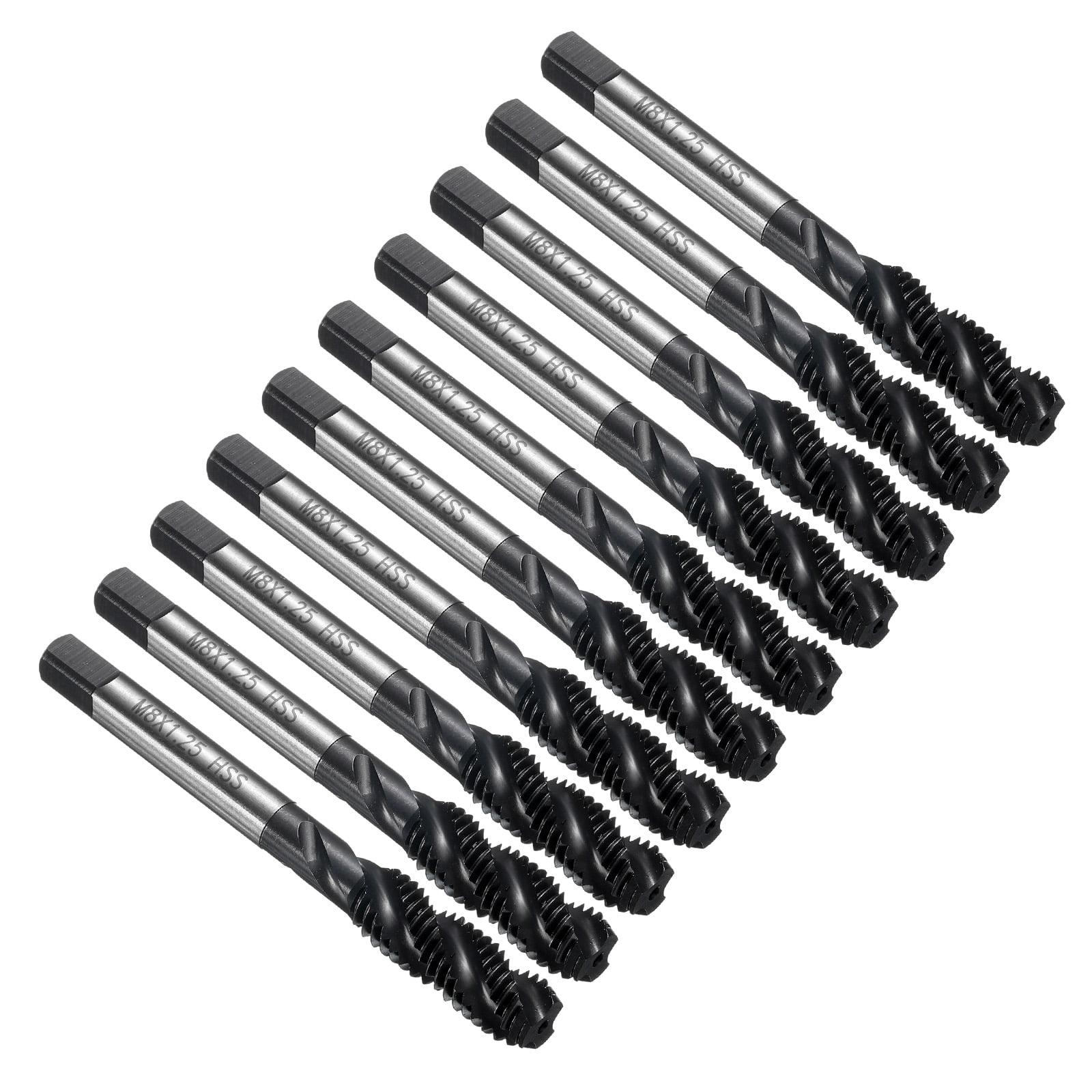 Uxcell 10pcs Spiral Flute Thread Taps M8 x 1.25 H2 Metric Machine Threading Tap Bit, Nitrided ...