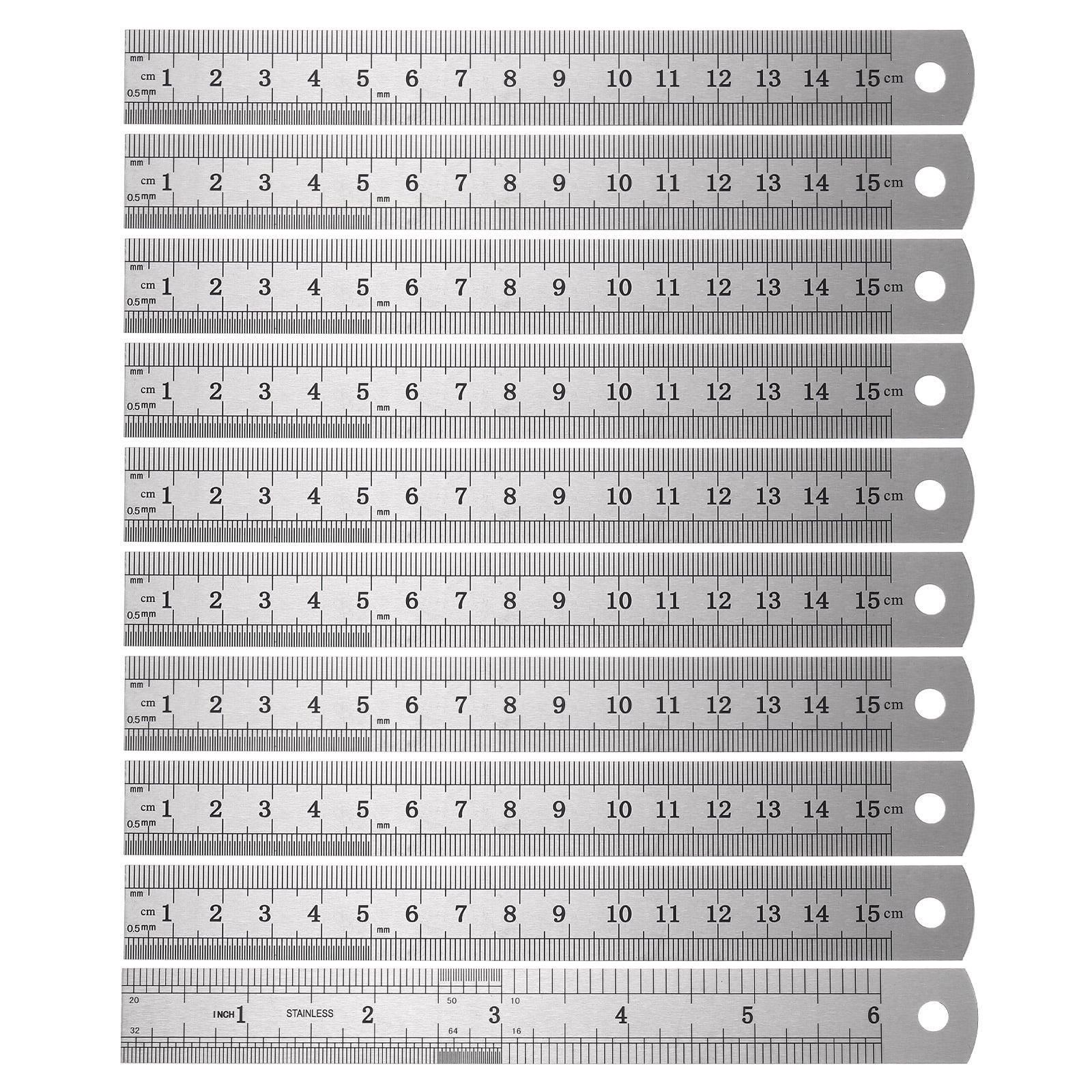 Uxcell 10pcs Stainless Steel Ruler 15cm (6 Inch) Metric Inch Straight ...