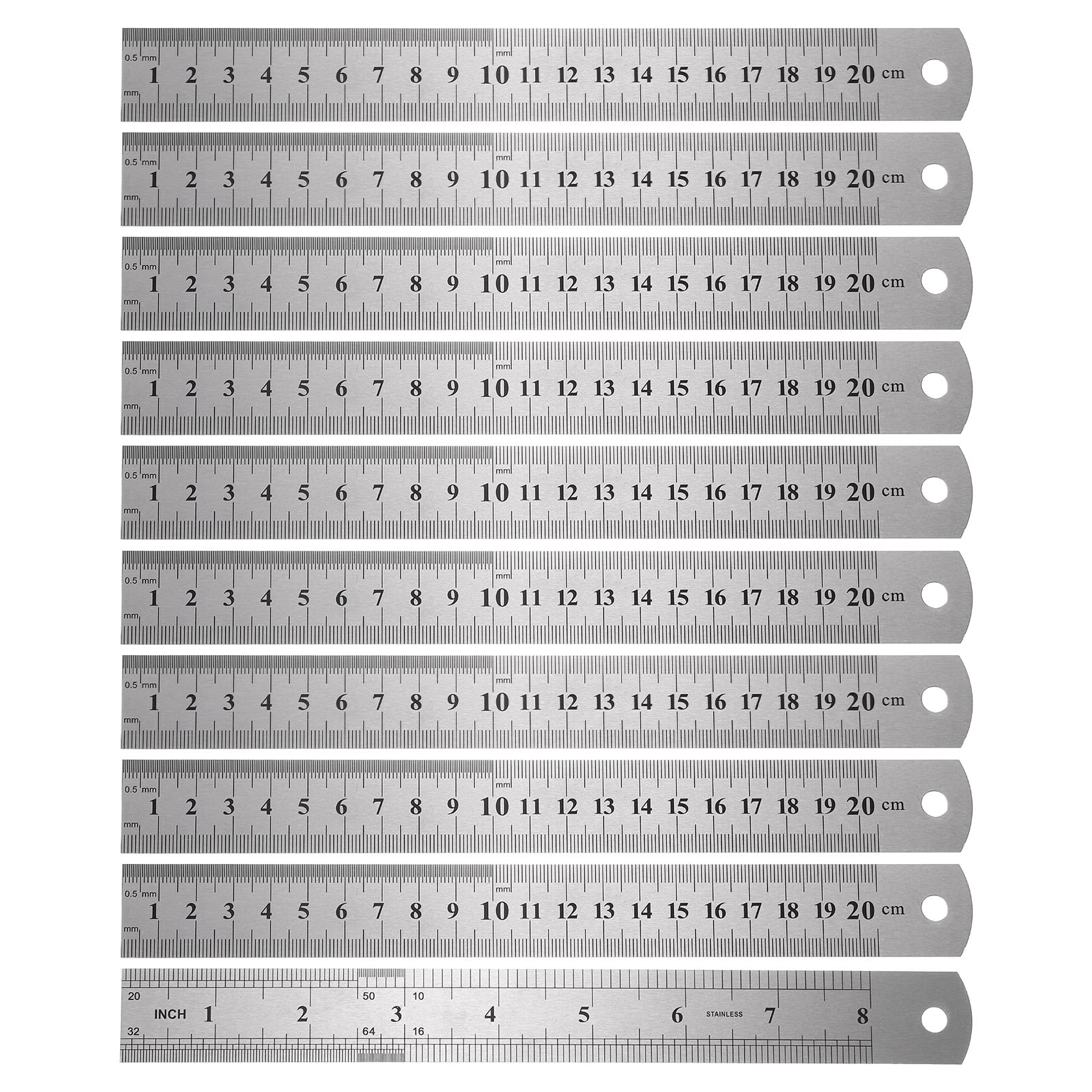 Uxcell 10pcs Stainless Steel Ruler 20cm (8 Inch) Metric Inch Straight ...