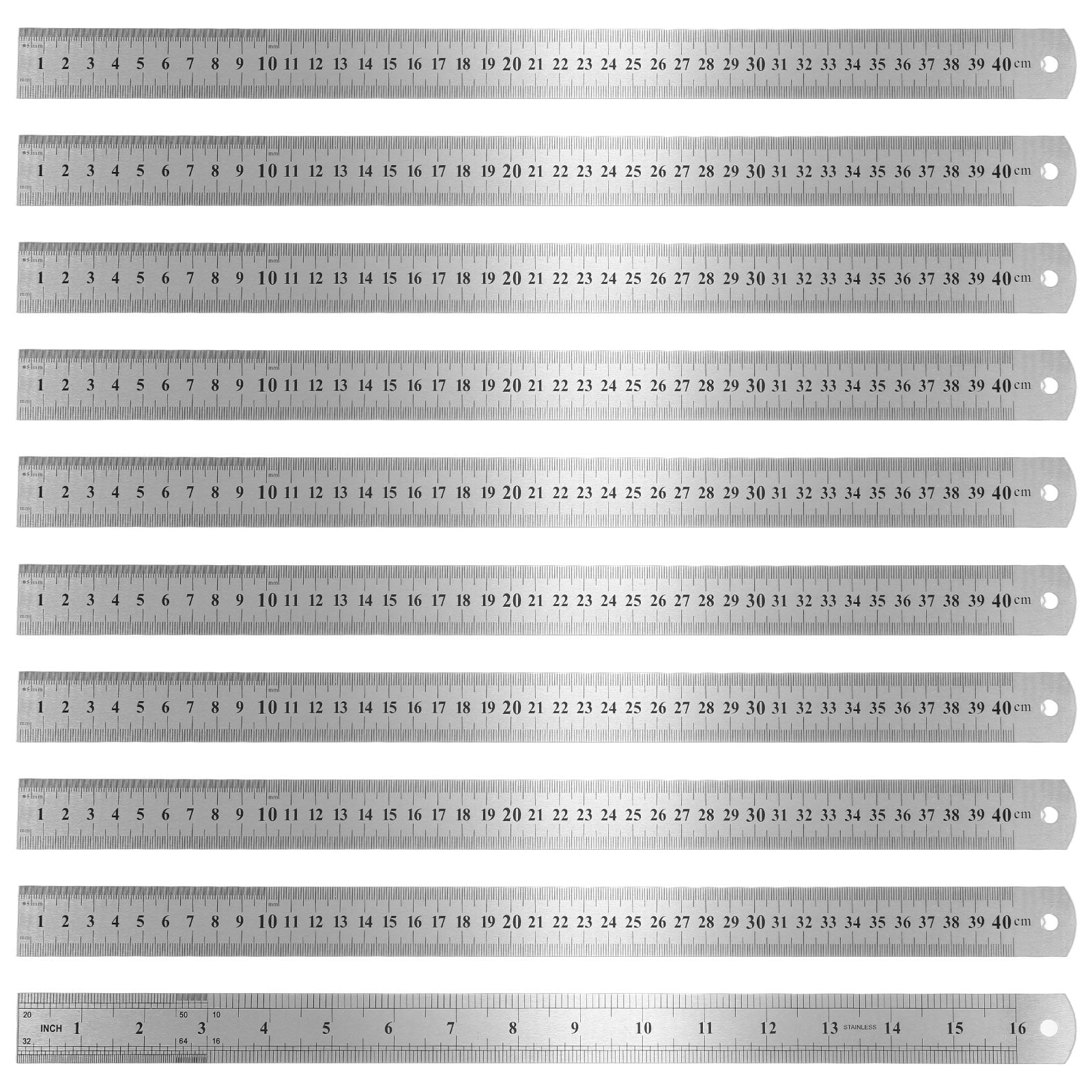 Uxcell 10pcs Stainless Steel Ruler 40cm (15 Inch) Metric Inch Straight ...