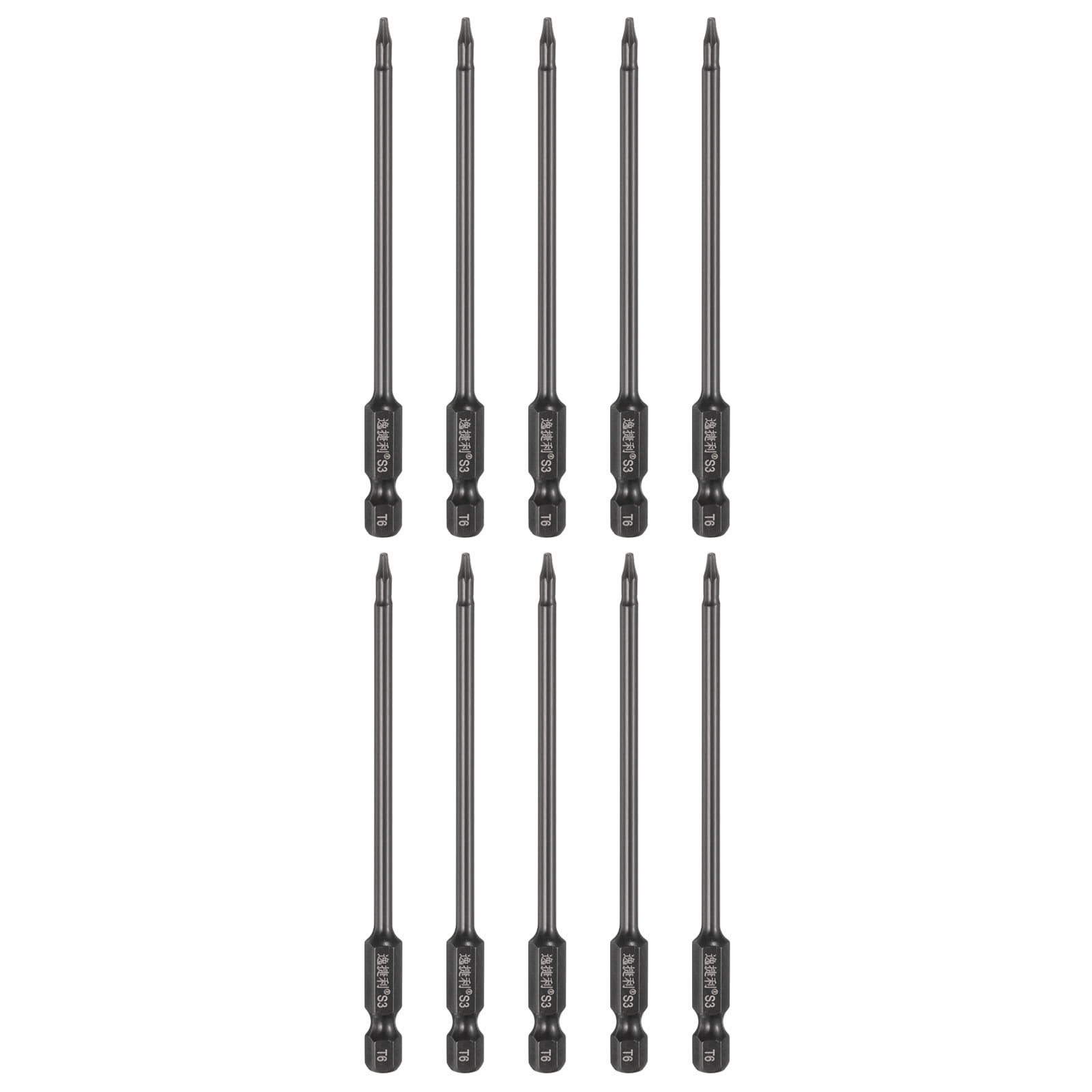 Uxcell 10pcs T6 Torx Screwdriver Bit 1/4" Hex Shank 100mm/4" Length S3 ...