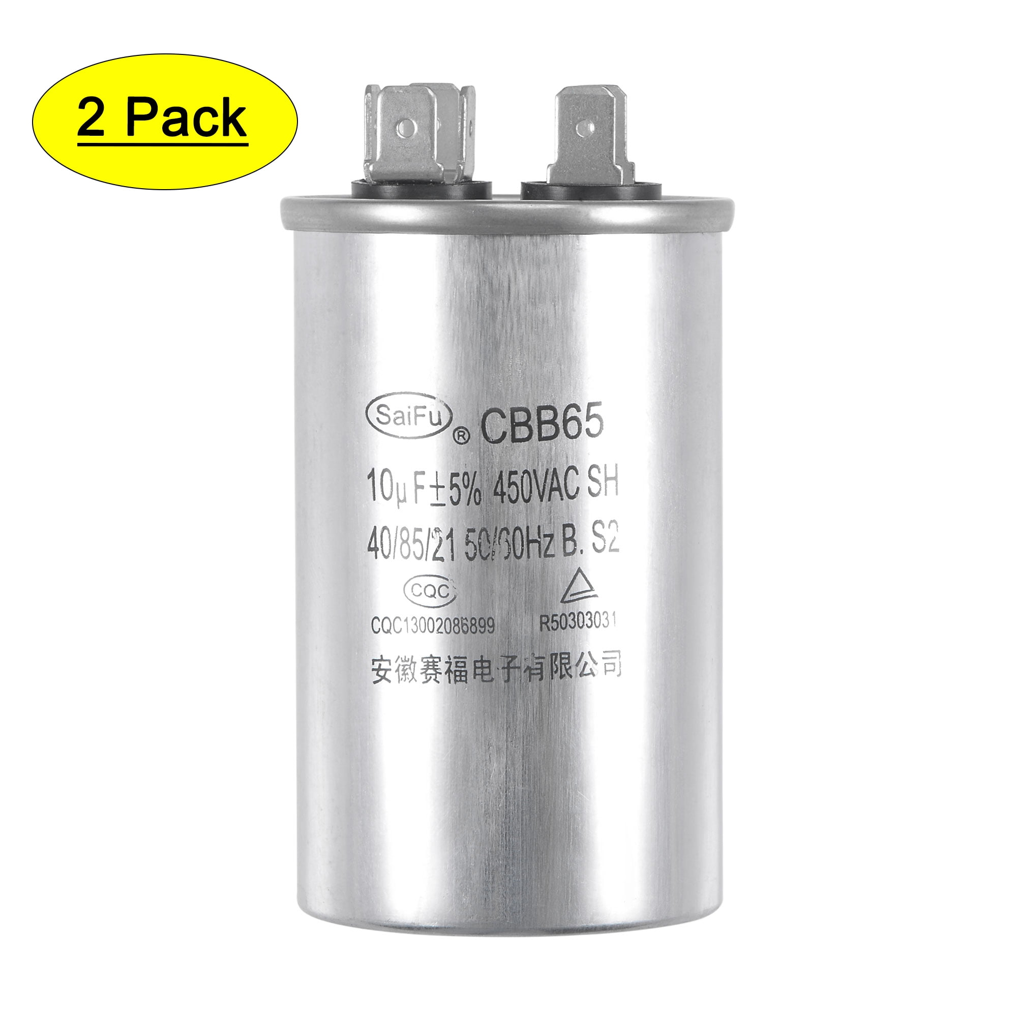 Uxcell 10uF 450V AC Aluminum Case with Terminal Round CBB65 Run Capacitor 2 Pack - Walmart.com