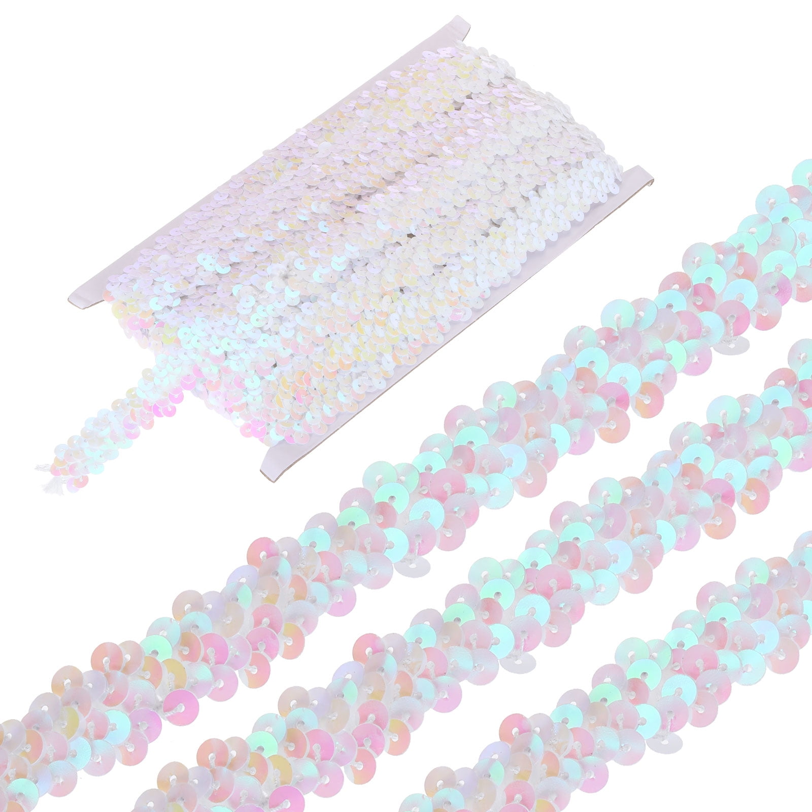 Uxcell 11 Yards 0.8 Inch Elastic Sequins Trim 2 Row Flat Sequin Strip ...