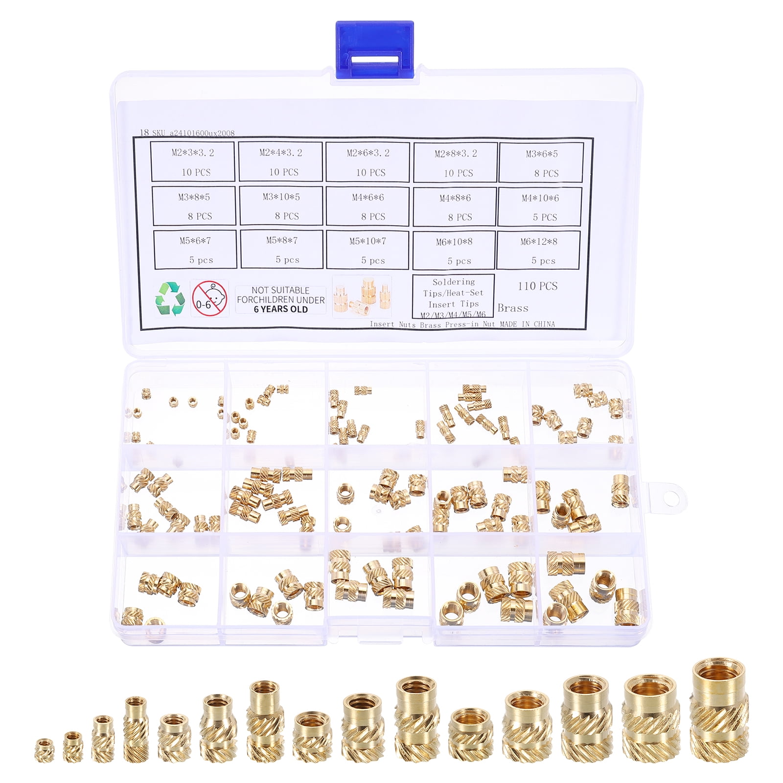 Uxcell 110pcs M2 M3 M4 M5 M6 Metric Threaded Inserts Brass Heat Set ...