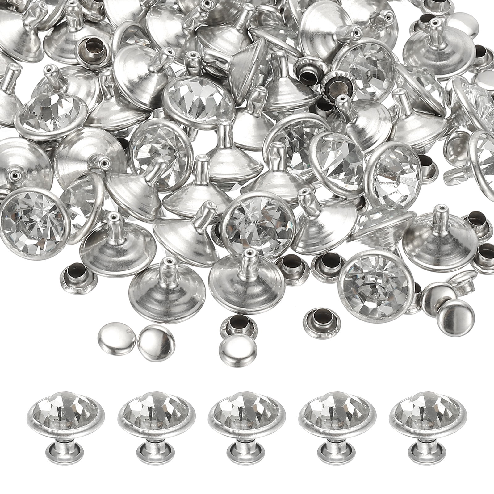 Uxcell 11mm Leather Rivets, 70 Sets Rhinestone Rivet Studs Double Cap ...