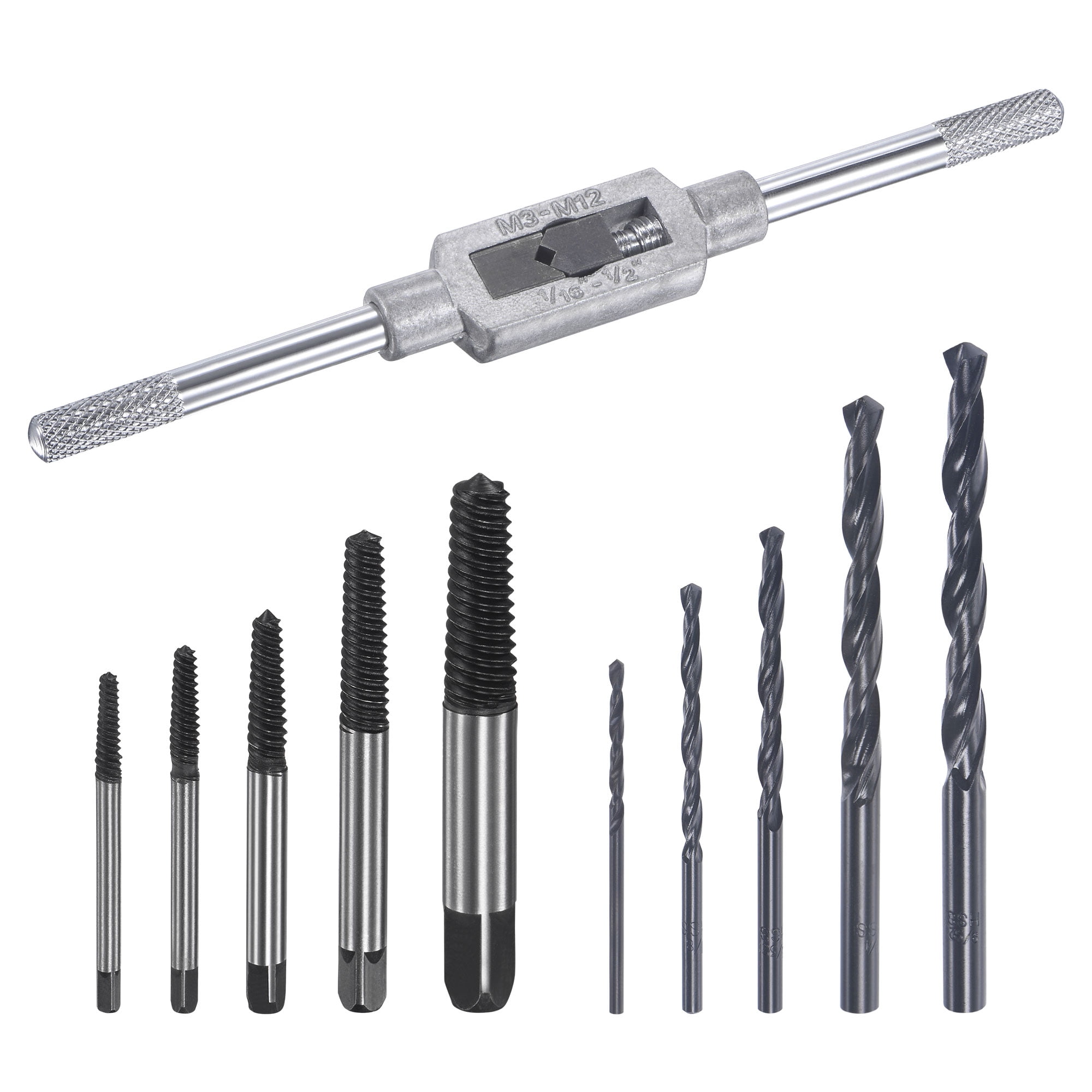 Uxcell 11pcs M3-M18 (1/8"-3/4") Damaged Screw Extractor Set, 1/11"-9/32" HSS Drill Bits, 1/16"-1 ...