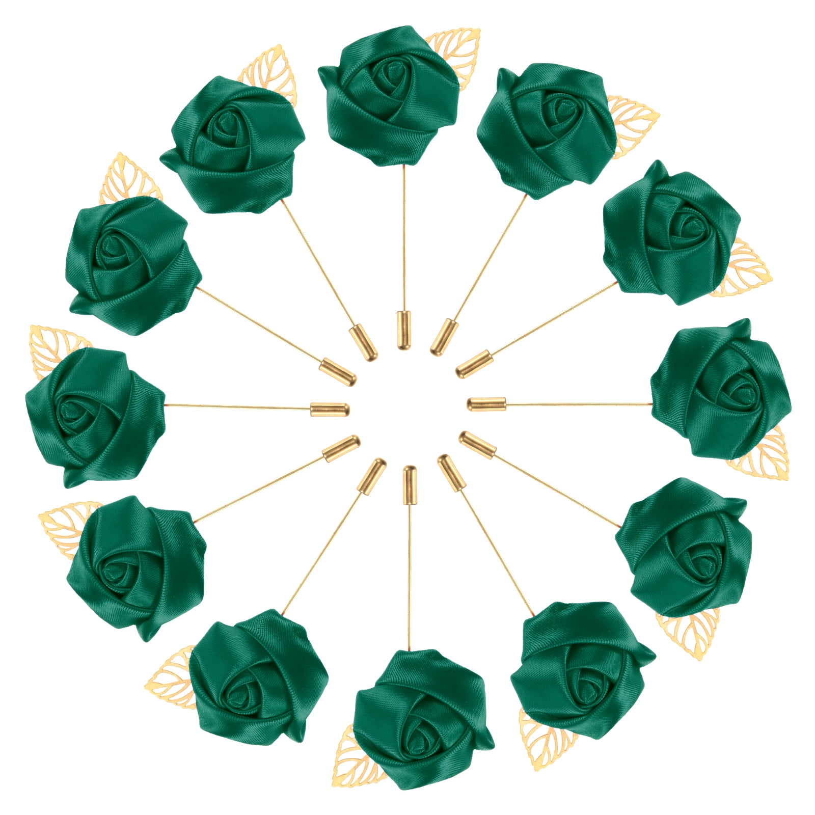 Uxcell 12-Pack Flower Lapel Pins for Men, Golden Leaf Rose Boutonnieres ...