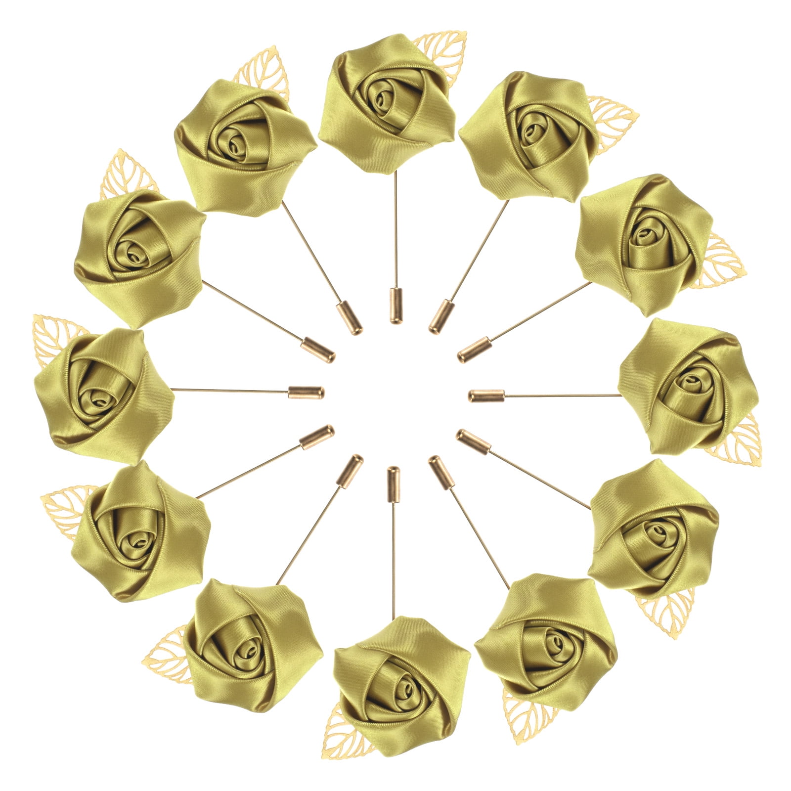 Uxcell 12-Pack Flower Lapel Pins for Men, Golden Leaf Rose Boutonnieres ...