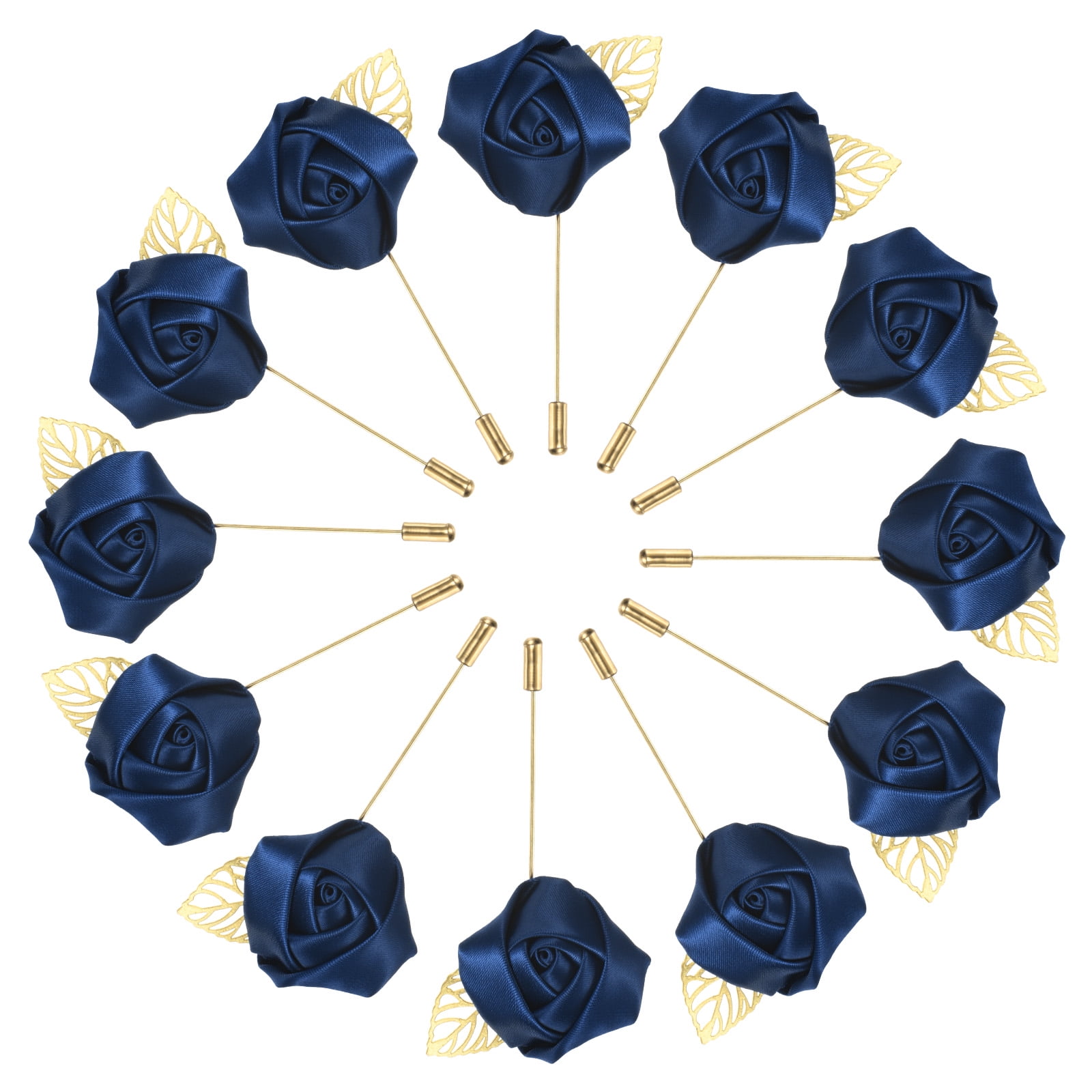 Uxcell 12-Pack Flower Lapel Pins for Men, Golden Leaf Rose Boutonnieres ...