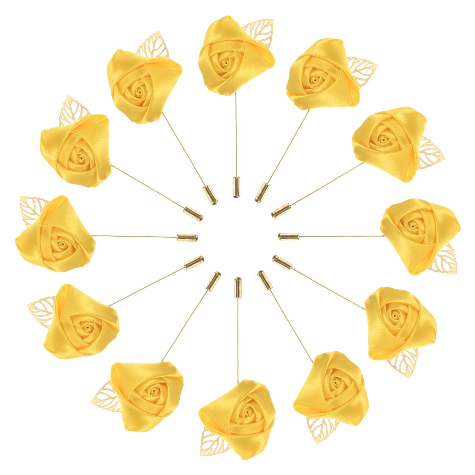 Uxcell 12-Pack Flower Lapel Pins for Men, Golden Leaf Rose Boutonnieres ...