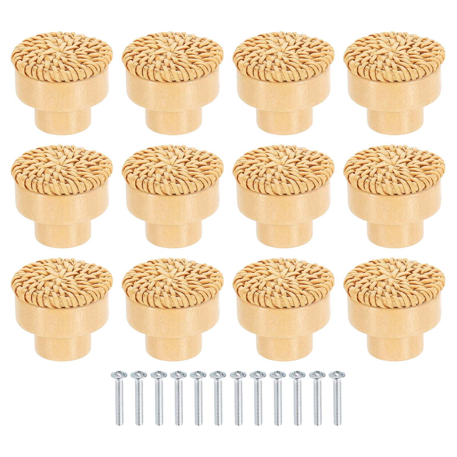 Uxcell 12 Pack Rattan Dresser Knobs, 1.38" Handmade Wicker Woven Drawer ...
