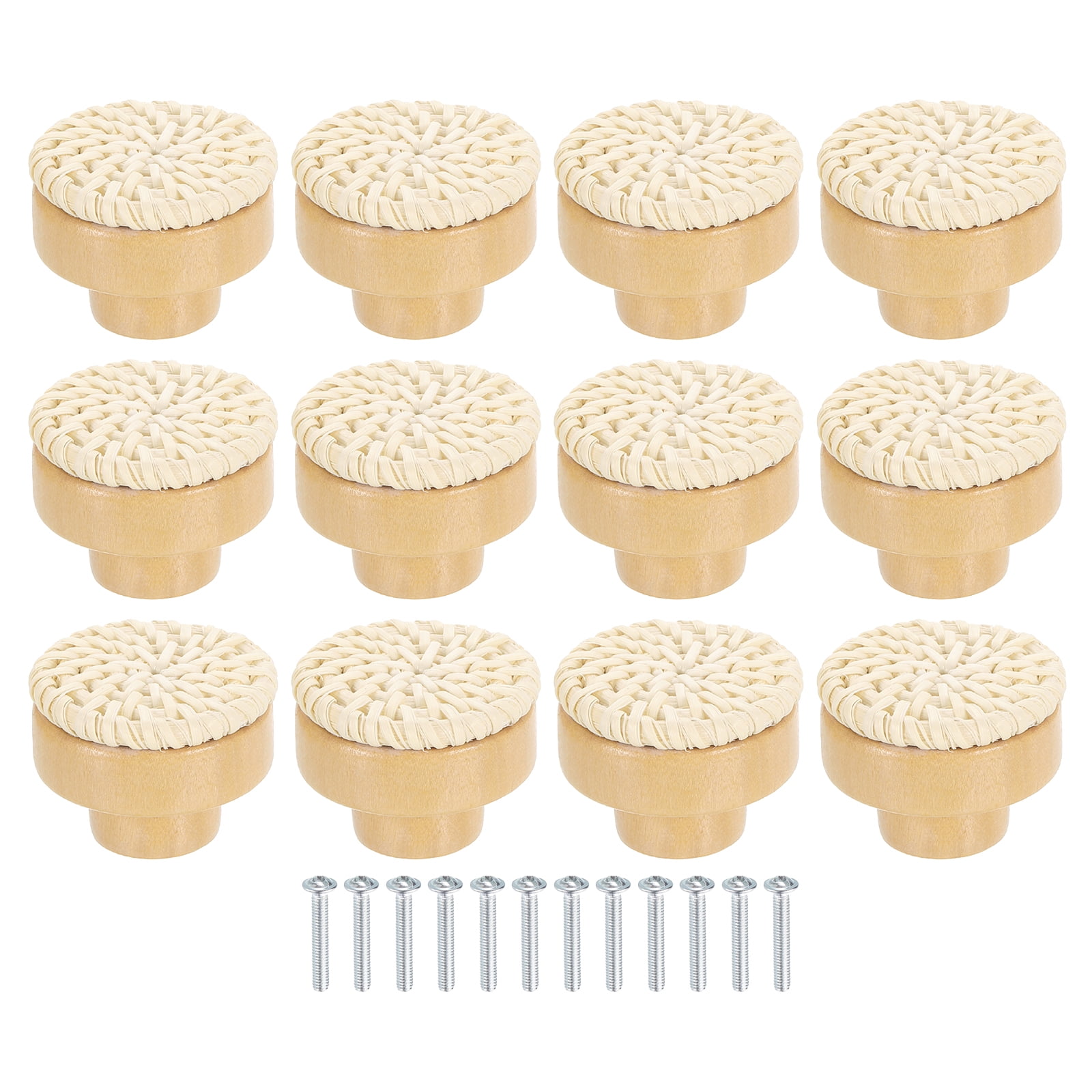 Uxcell 12 Pack Rattan Dresser Knobs, 1.57" Handmade Wicker Woven Drawer ...