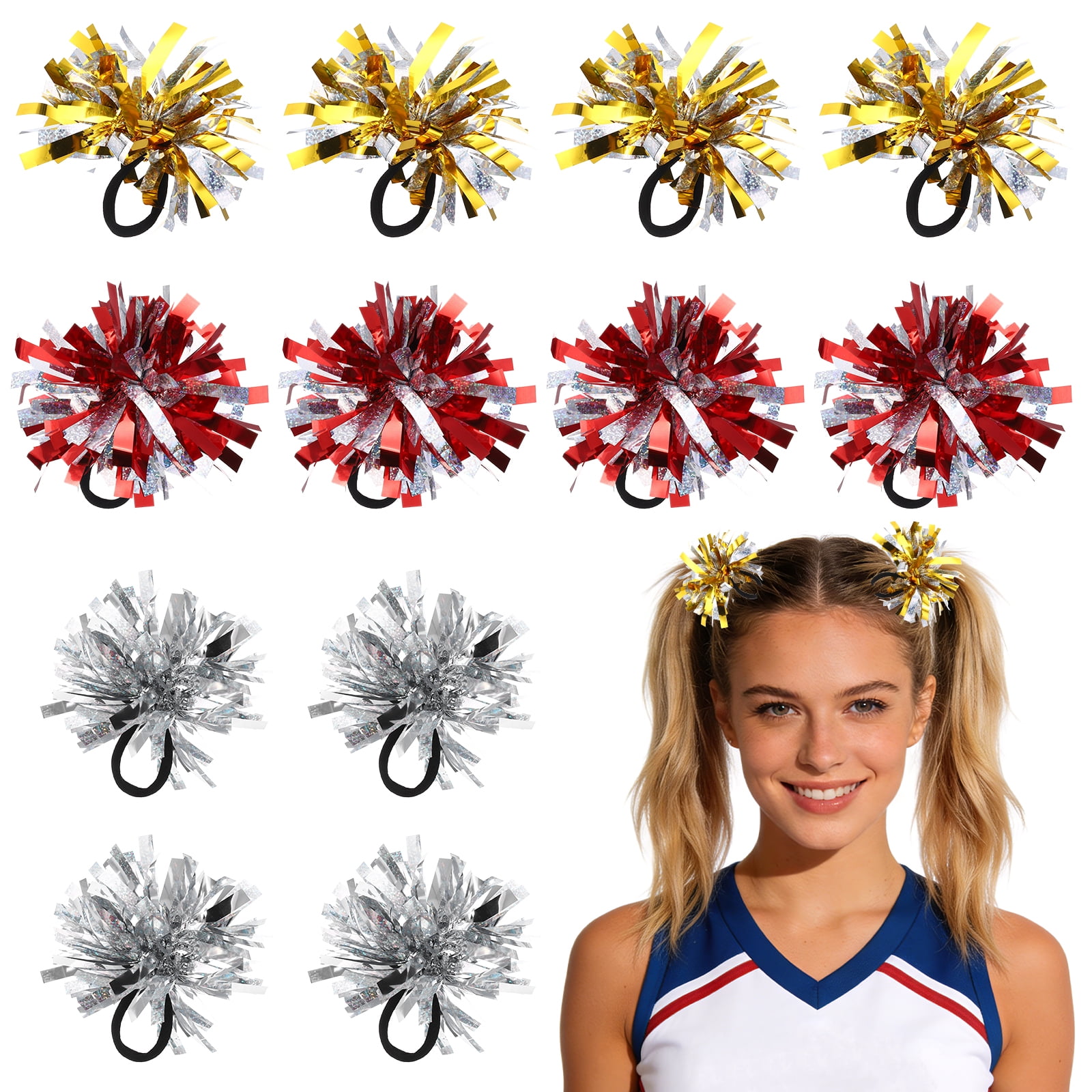 Uxcell 12 Pcs Cheerleading Pom Poms Hair Ropes for Basketball Game ...
