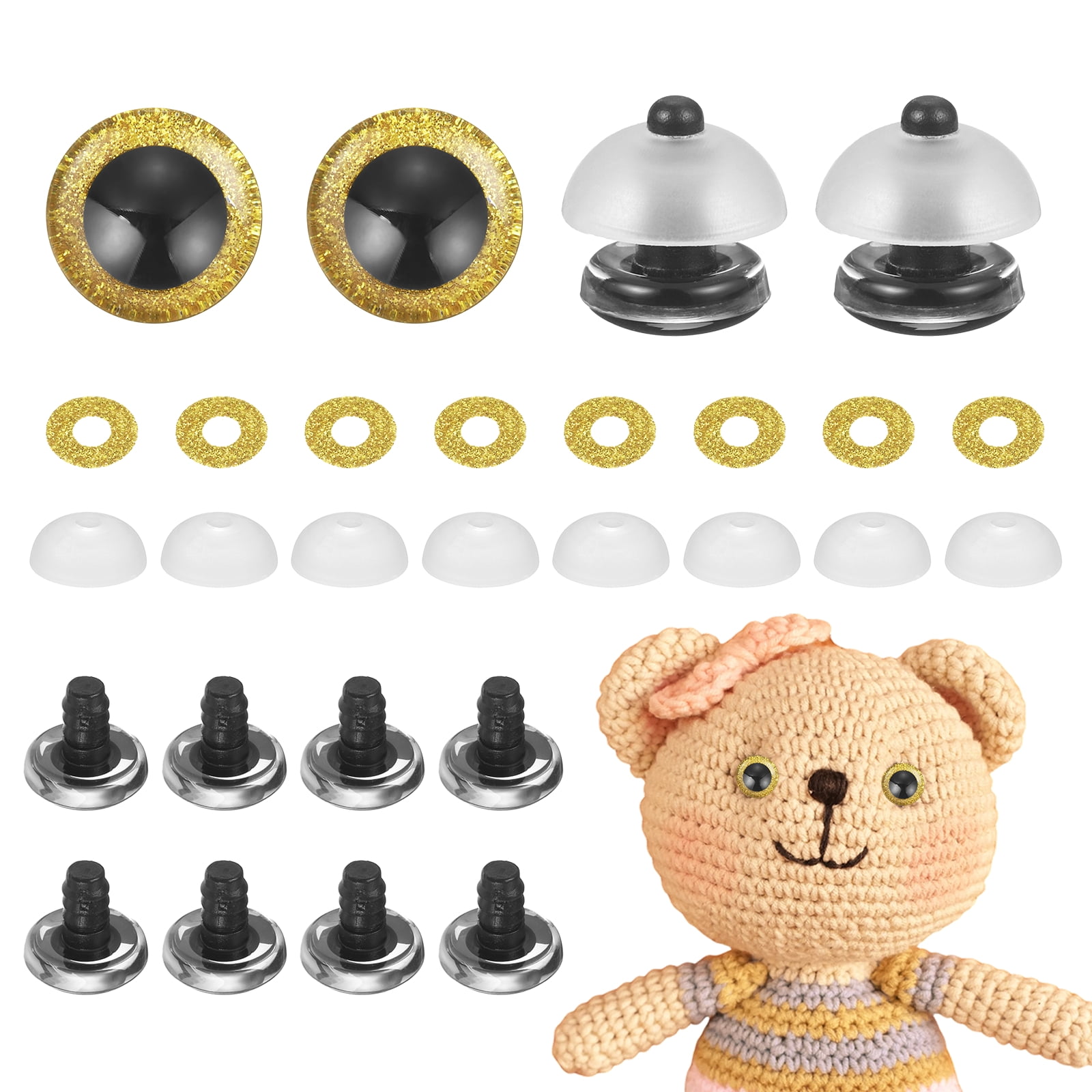 Uxcell 12 Pcs Glitter Safety Eyes, 16mm Plastic 3D Crochet Doll Eyes ...