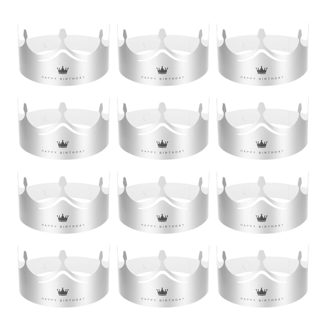 Uxcell 12 Pcs Paper Crowns Silver Foil Crown with Pattern for Birthday ...