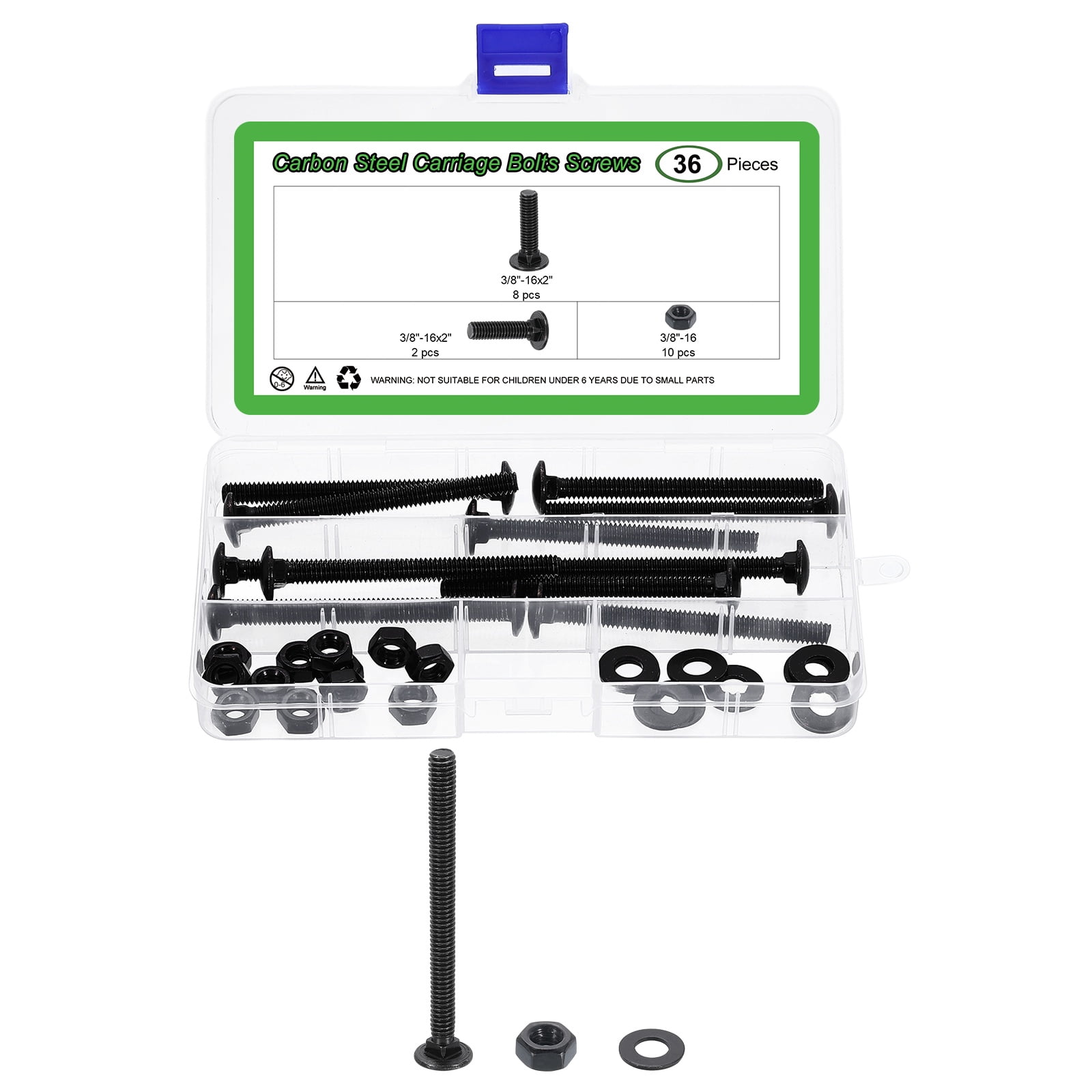 Uxcell 12 Set Carriage Bolts and Nuts Kit, 1/4"-20x3" Zinc-Plated ...