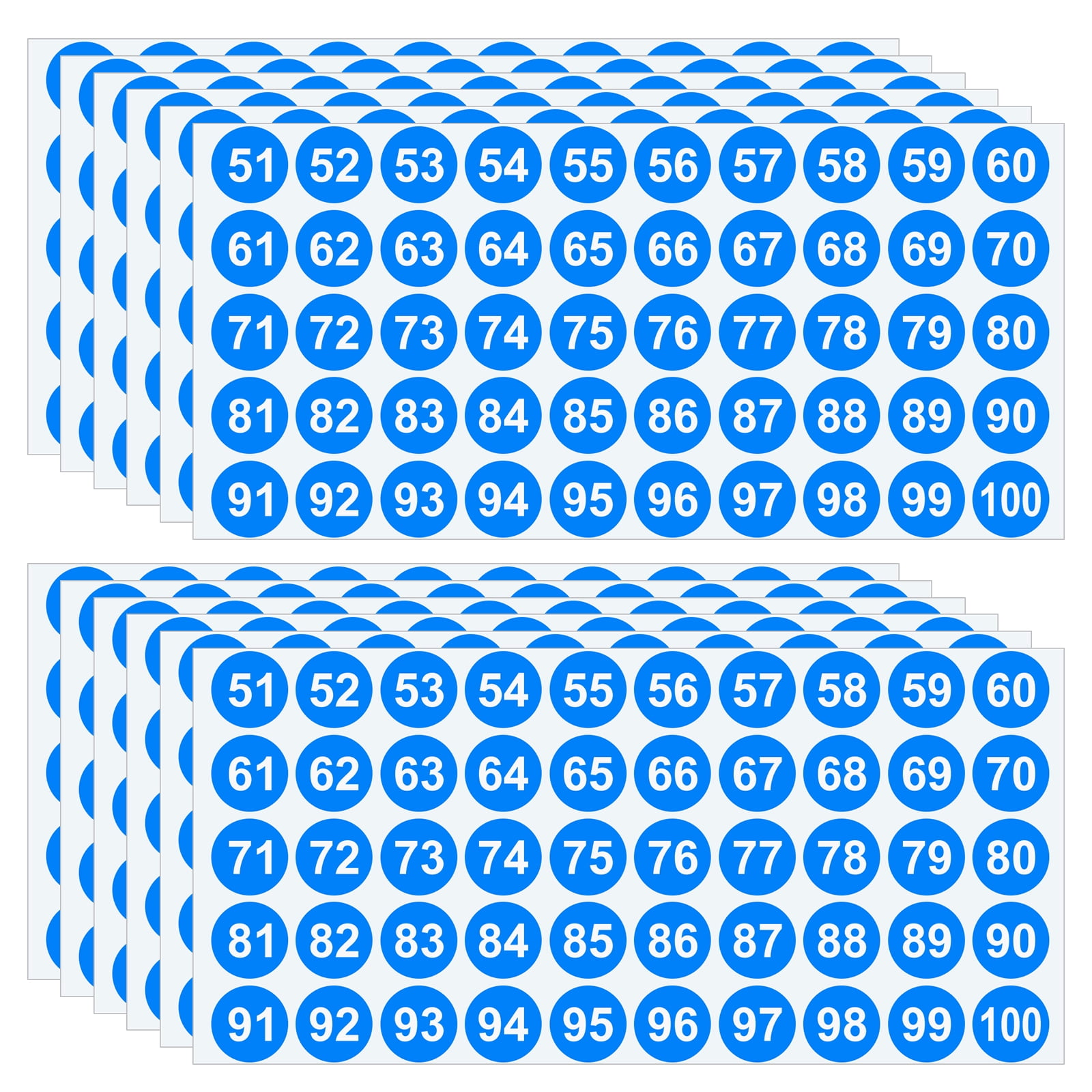 Uxcell 12 Sheets Consecutive Number Stickers51-100 Number Stickers ...