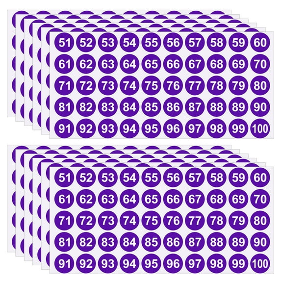 Uxcell 12 Sheets Consecutive Number Stickers51-100 Number Stickers ...