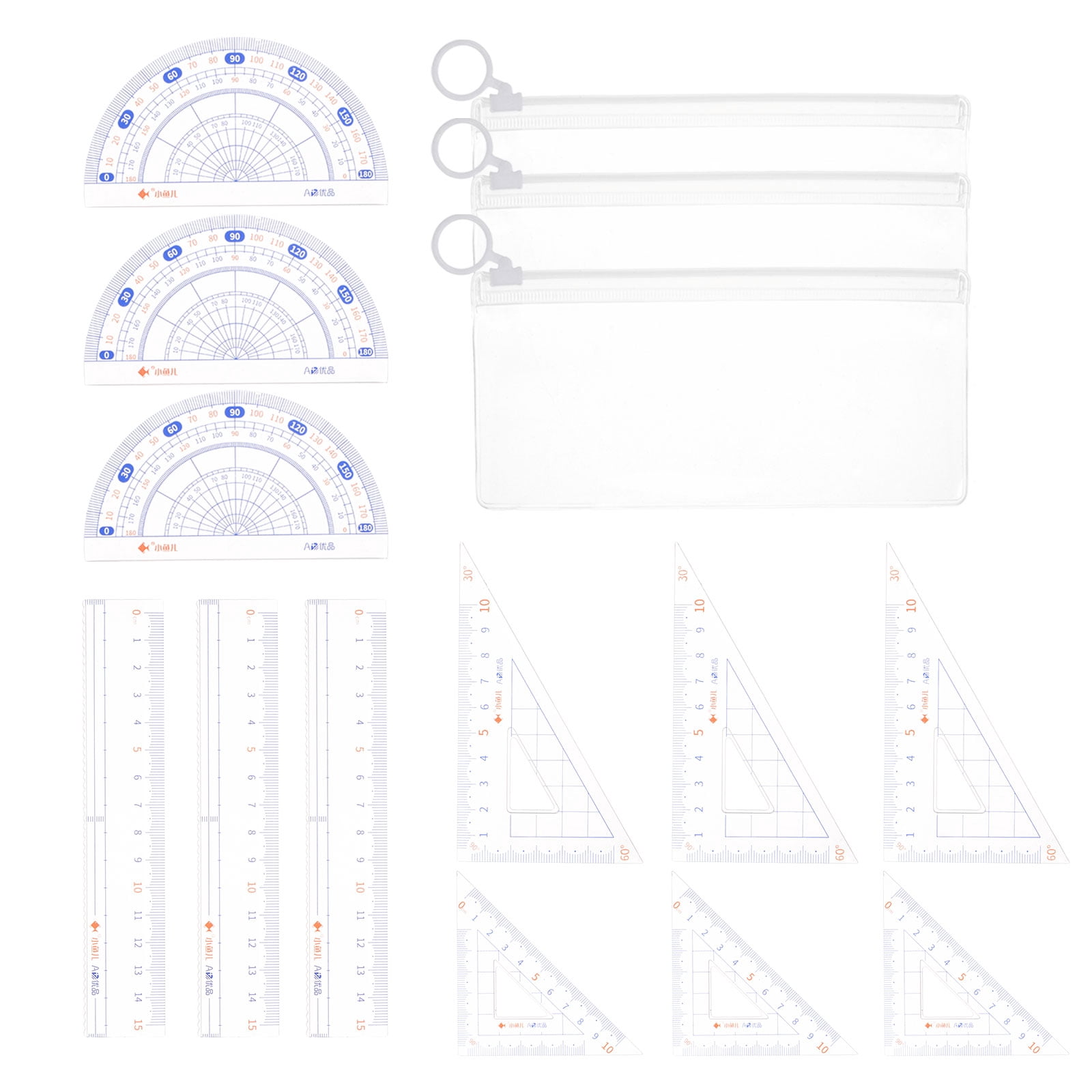 Uxcell 12 in 1 Ruler Set 15cm Straight Ruler Protractor Triangle ...