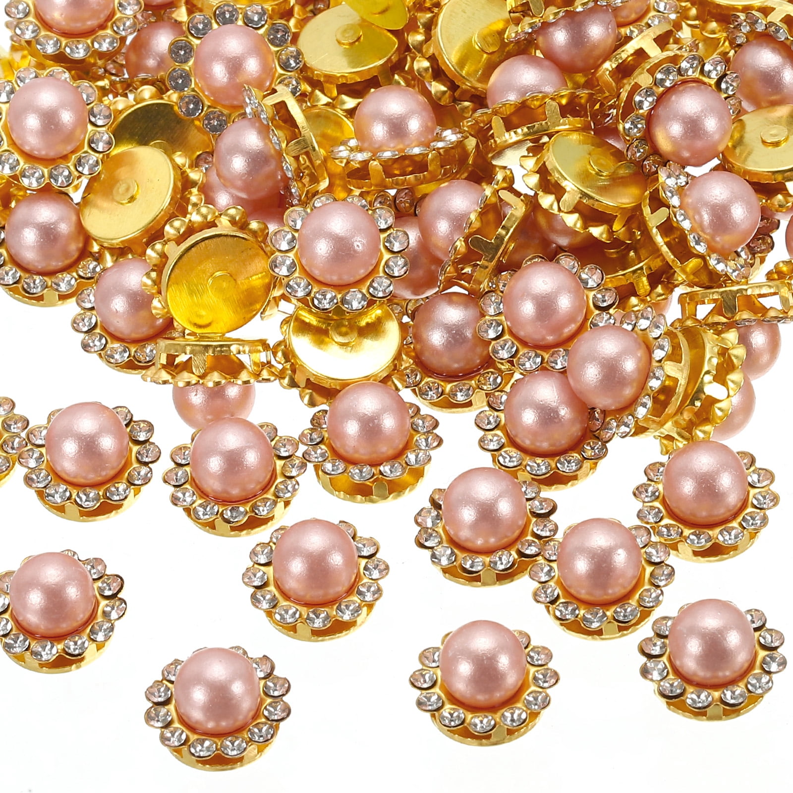 Uxcell 12 mm Pearl Sew on Rhinestones Metal Flatback Base Gems Crystals ...