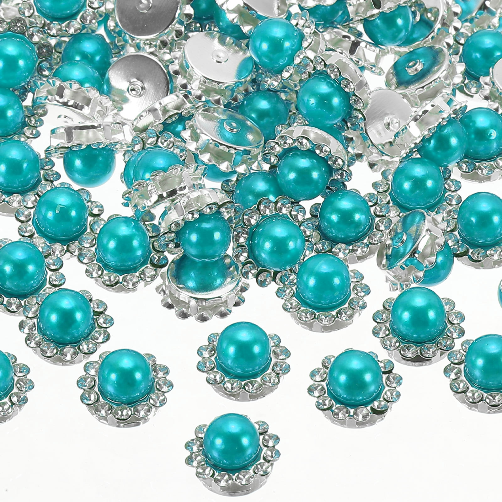 Uxcell 12 mm Pearl Sew on Rhinestones Metal Flatback Base Gems Crystals ...