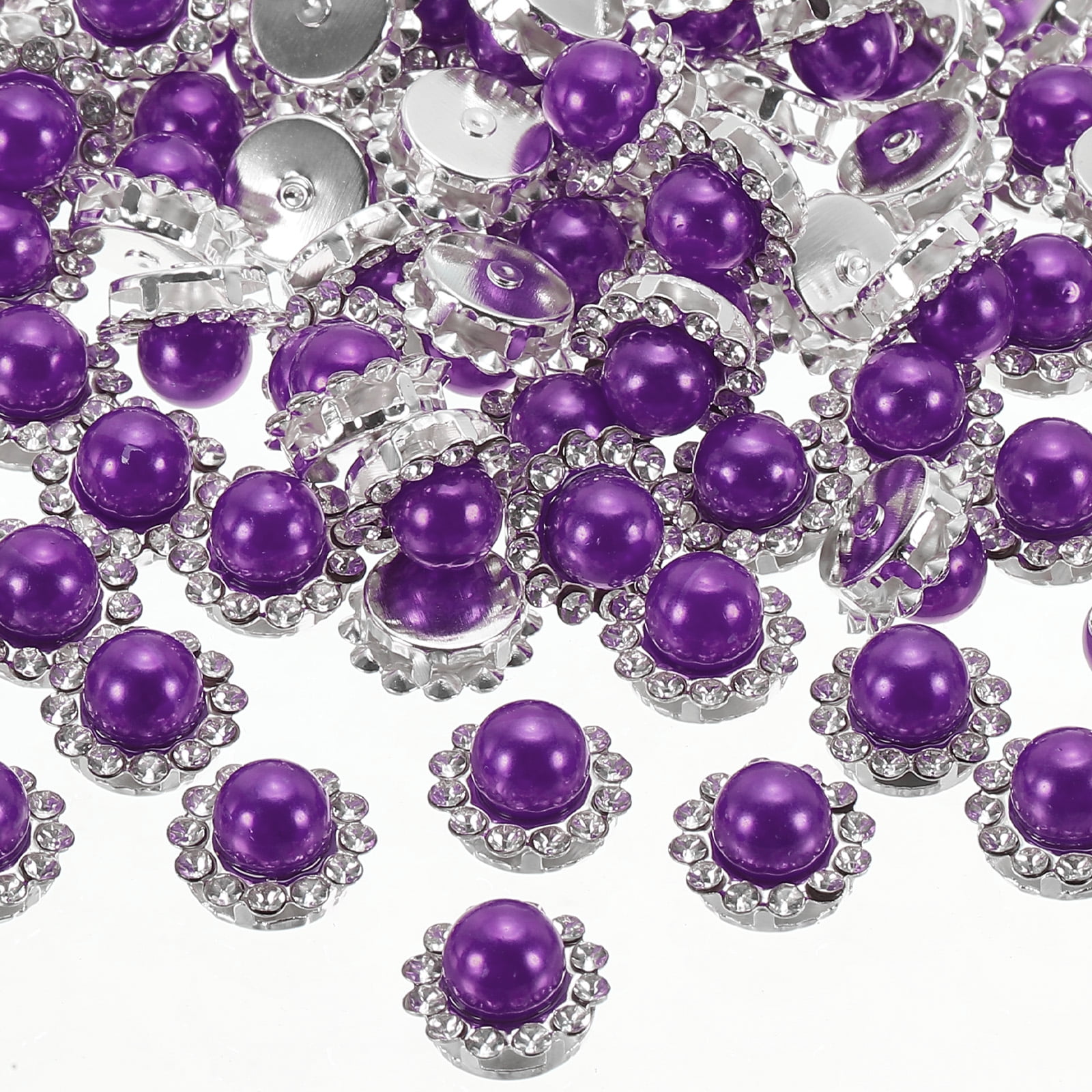 Uxcell 12 mm Pearl Sew on Rhinestones Metal Flatback Base Gems Crystals ...