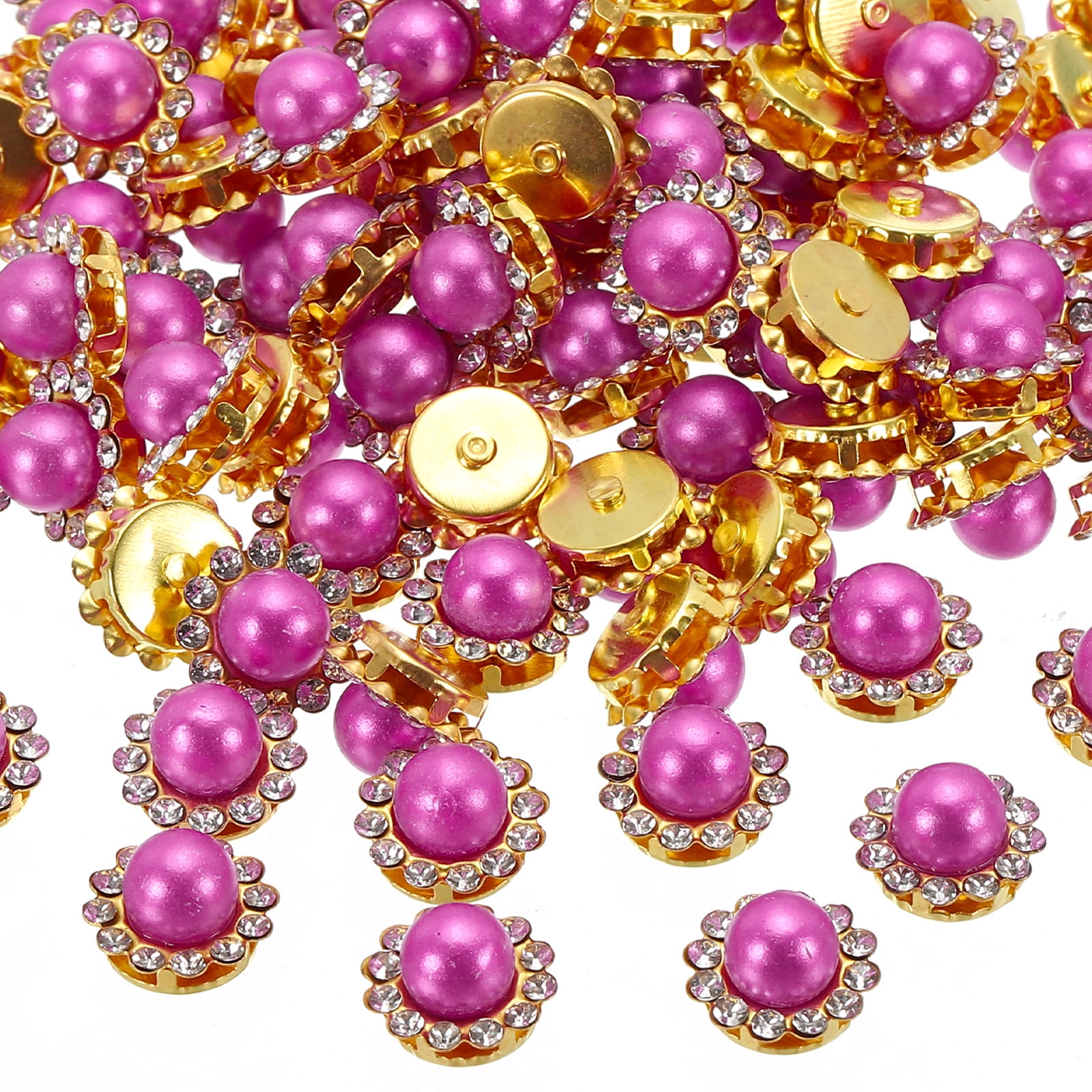 Uxcell 12 mm Pearl Sew on Rhinestones Metal Flatback Base Gems Crystals ...