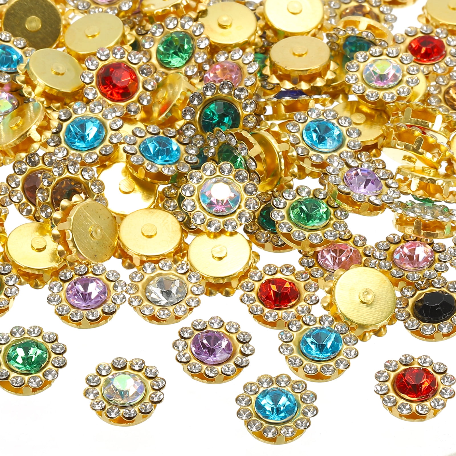 Uxcell 12 mm Sew on Rhinestones, Metal Base Flower Claw Gems Crystals ...