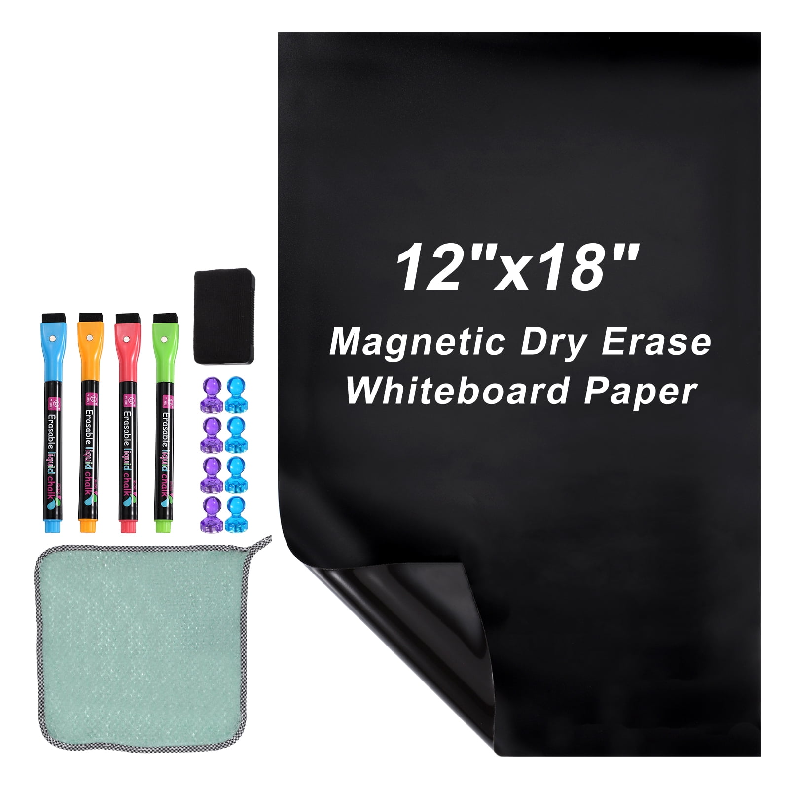 Uxcell 12"x18" Self Adhesive Magnetic Dry Erase Blackboard Paper Set ...