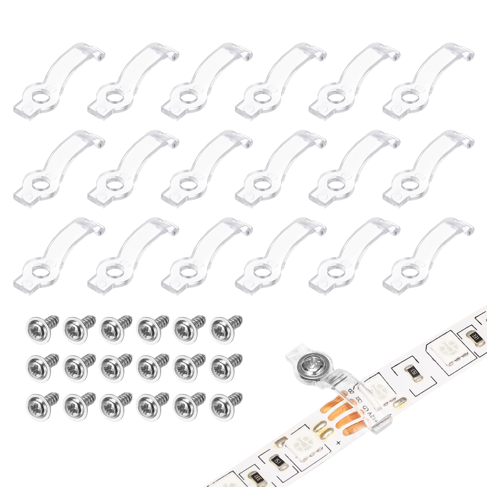 Uxcell 120 Pcs Clear LED Strip Light Mounting Bracket with Screws One ...