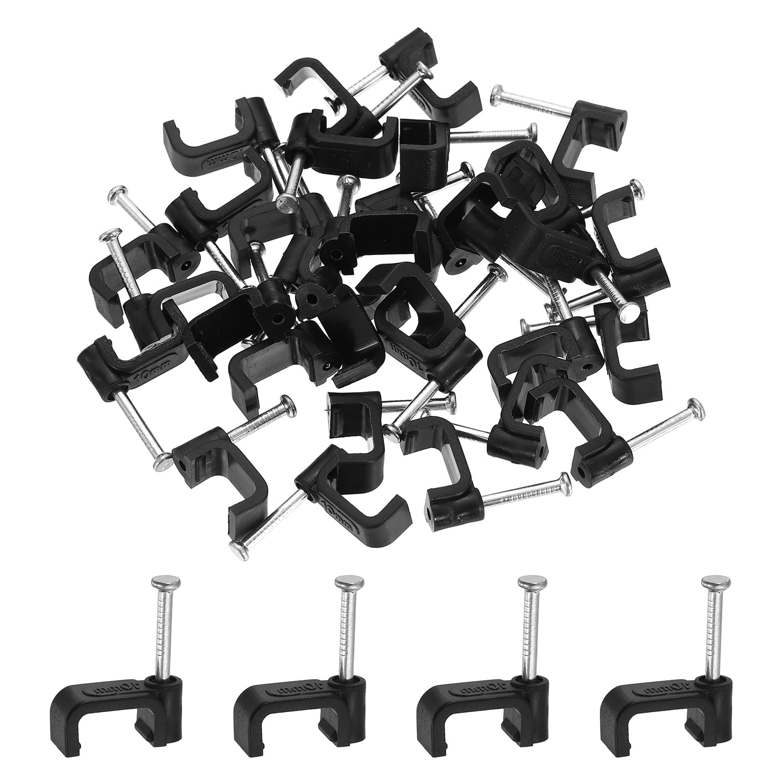 Uxcell 120pcs Cable Clips with Nail 10mm ID Squarer Single Half Clamp J ...