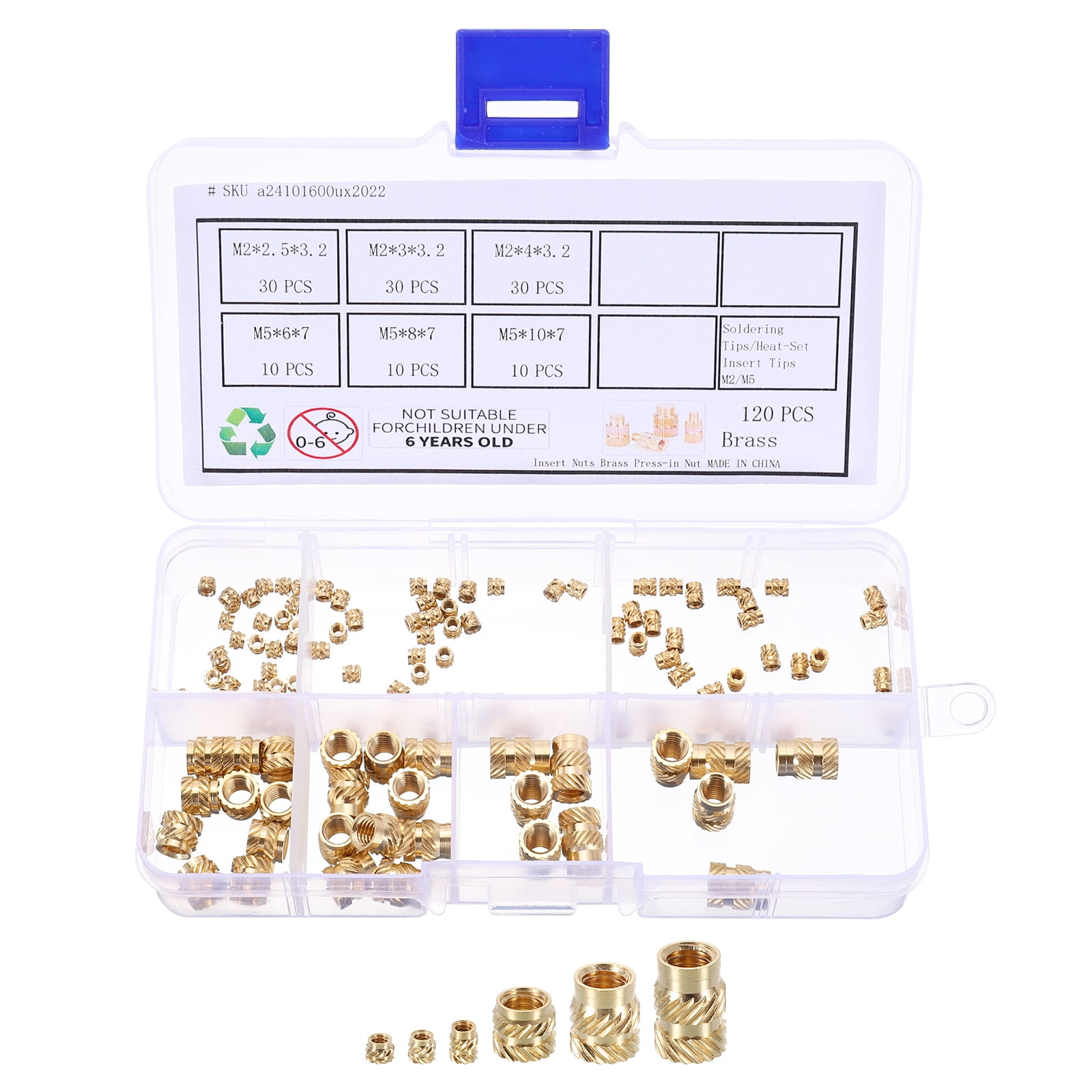 Uxcell 120pcs M2 M5 Metric Threaded Inserts Brass Heat Set Insert ...