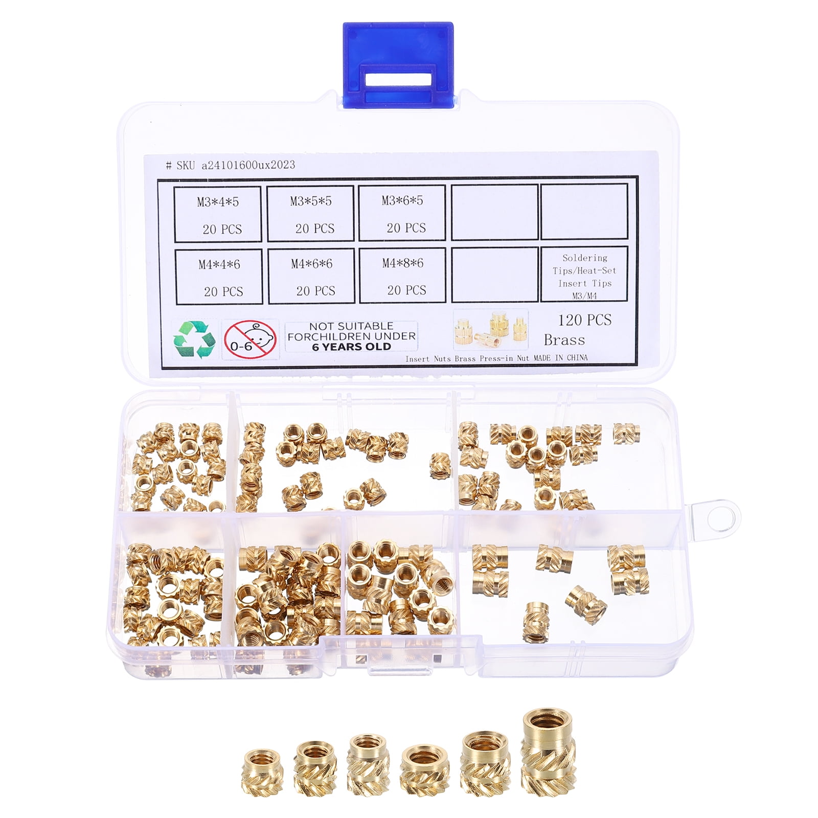 Uxcell 120pcs M3 M4 Metric Threaded Inserts Brass Heat Set Insert ...